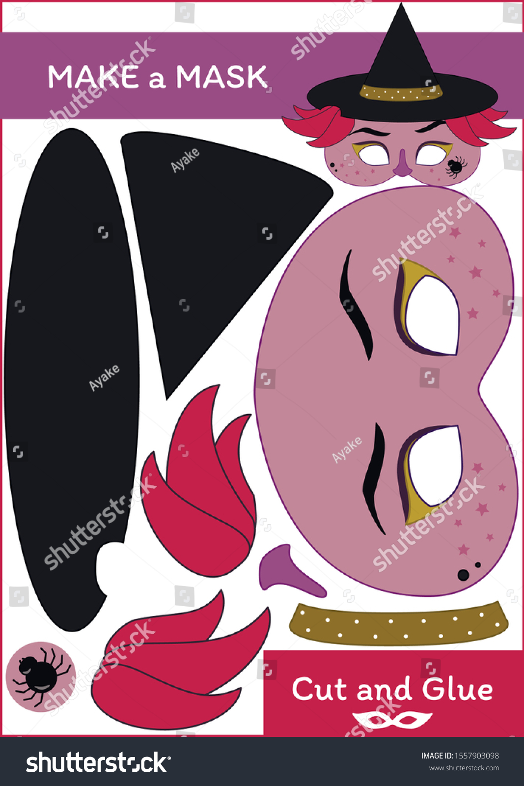 Cut Paste Worksheet Make Mask Witch Stock Vector (Royalty Free) 1557903098