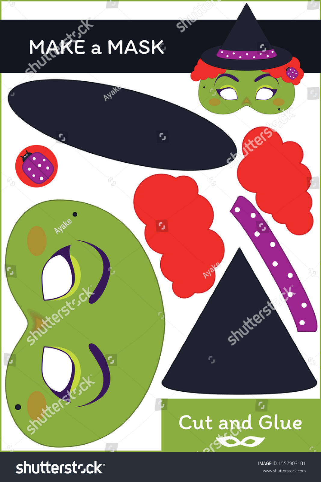 Cut Paste Worksheet Make Mask Witch Stock Vector (Royalty Free) 1557903101