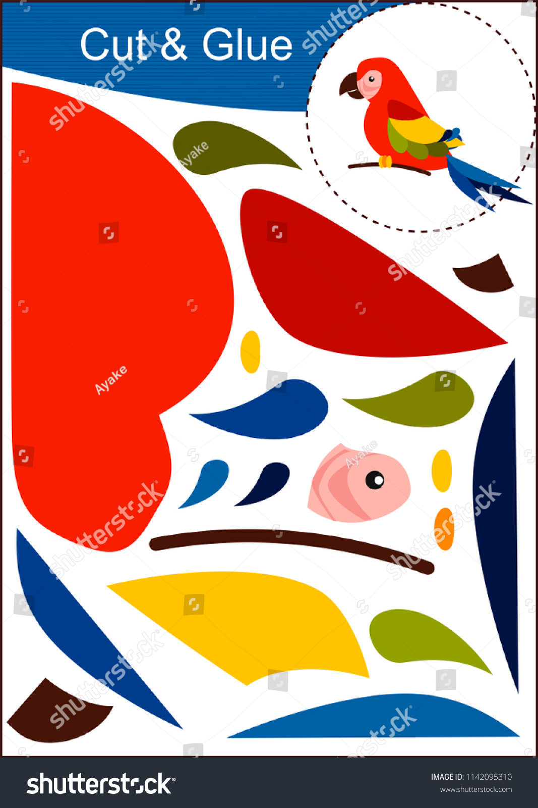 Cut Paste Worksheet Parrot : image vectorielle de stock (libre de ...