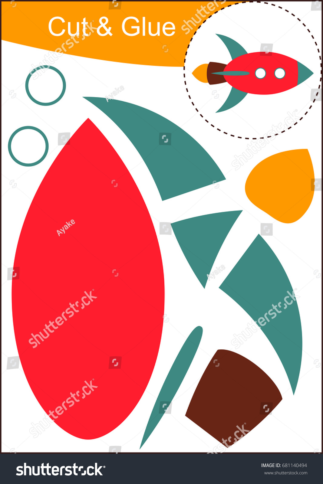 Cut Paste Worksheet Red Rocket Stock Vector (Royalty Free) 681140494 ...