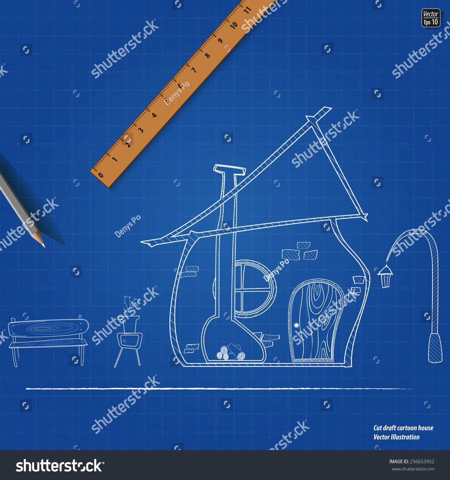 Cut Draft Cartoon House Vector Illustration Stock Vector (Royalty Free ...