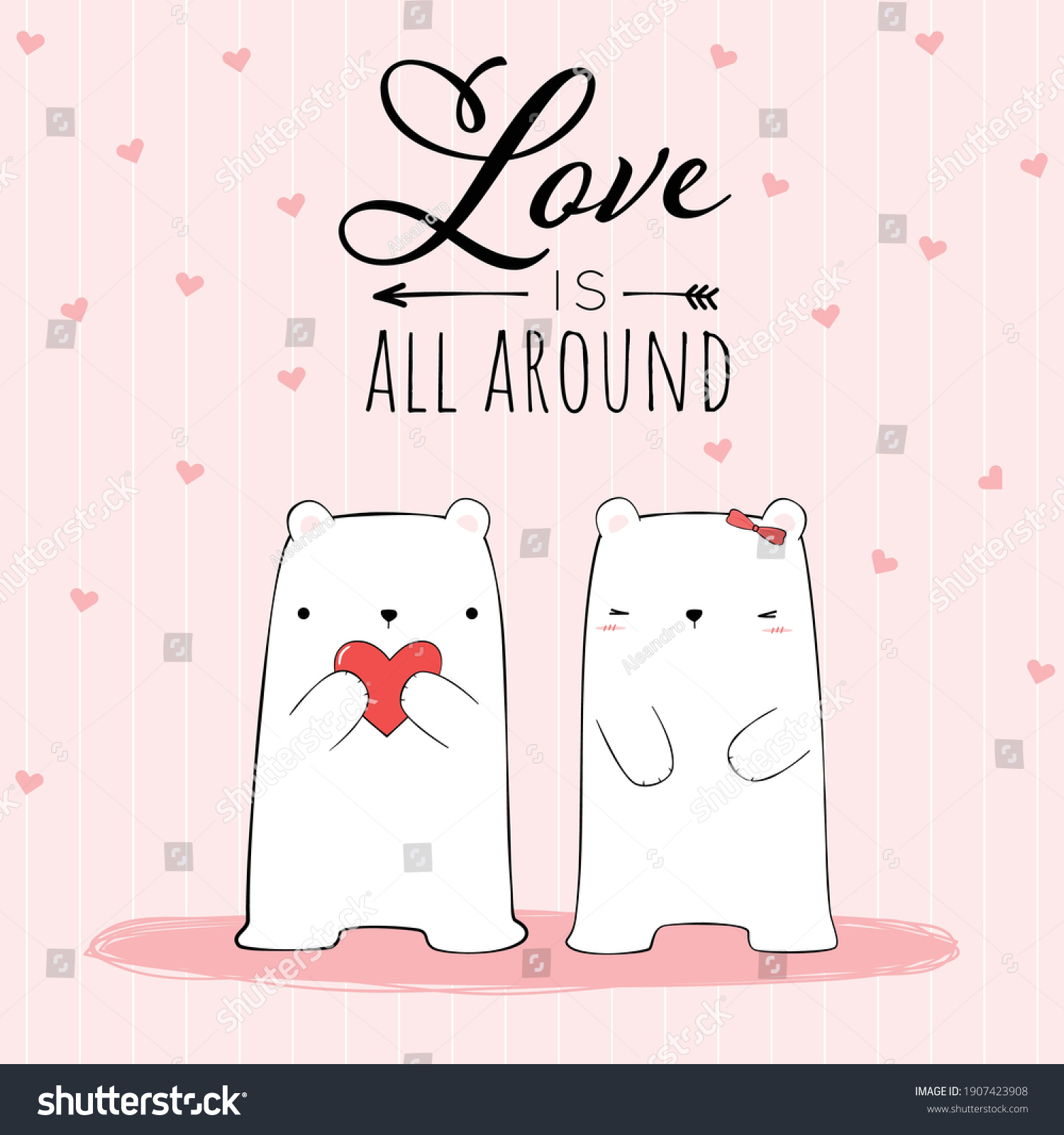 Cute Adorable Polar Bear Couple Cartoon Stock Vector Royalty Free