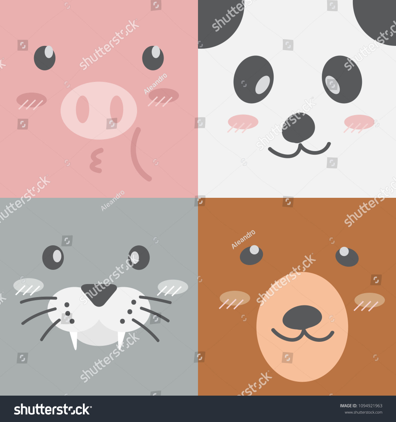 Cute Adorable Square Animals Face Vector: Stock-Vektorgrafik ...