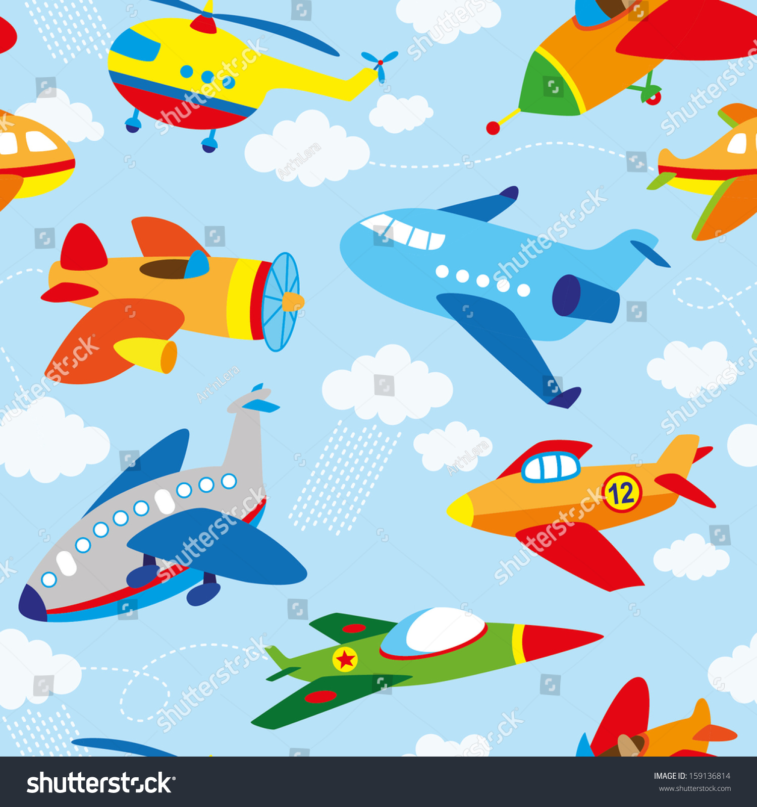 Cute Airplanes Seamless Pattern Stock Vector 159136814 - Shutterstock