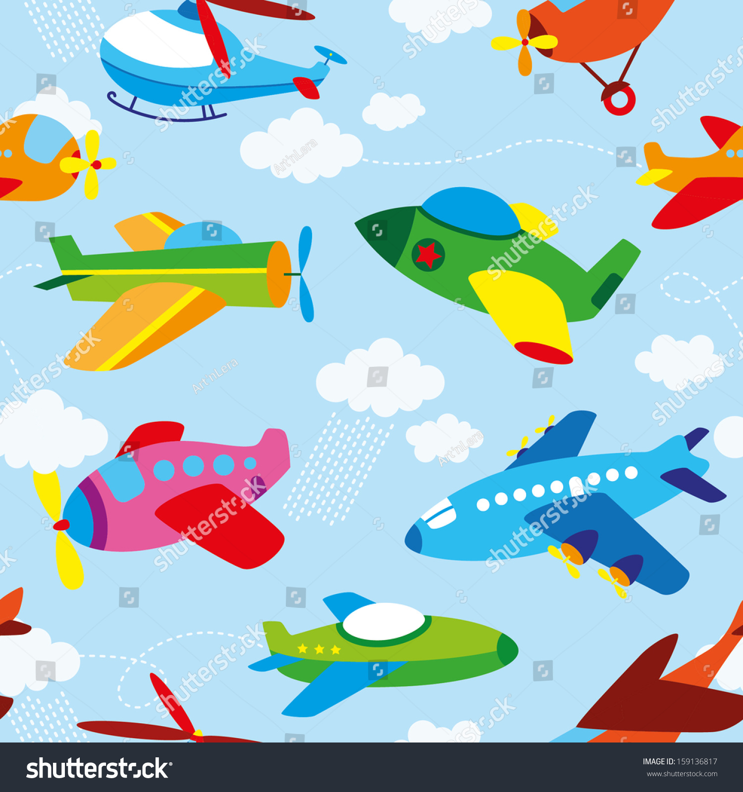 Cute Airplanes Seamless Pattern Stock Vector (Royalty Free) 159136817