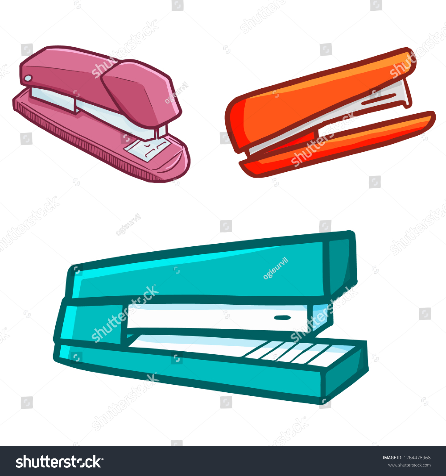 Cute Cool Staples Set Office Needed Stock Vector (Royalty Free) 1264478968