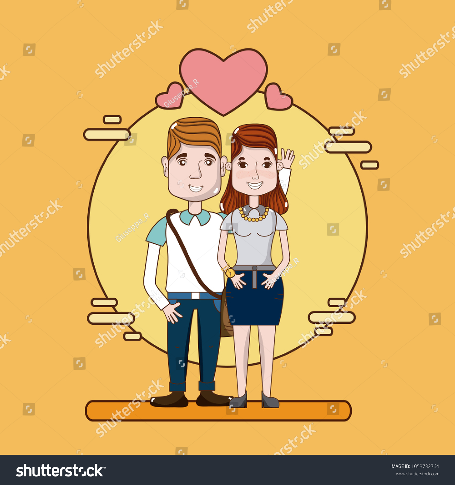 Cute Funny Couple Cartoons เวกเตอร์สต็อก ปลอดค่าลิขสิทธิ์ 1053732764