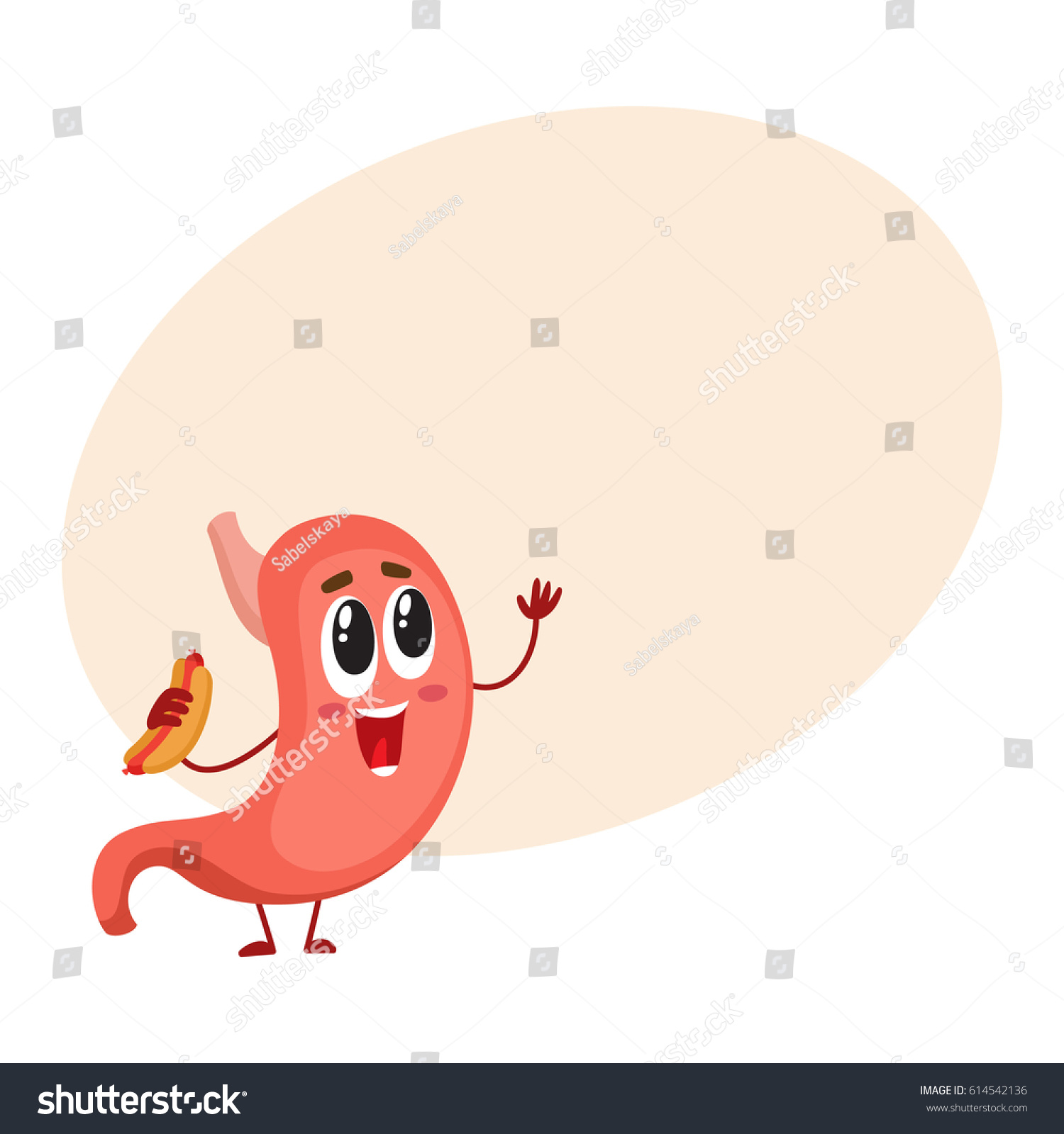 Cute Funny Smiling Human Stomach Character Stock Vector Royalty Free