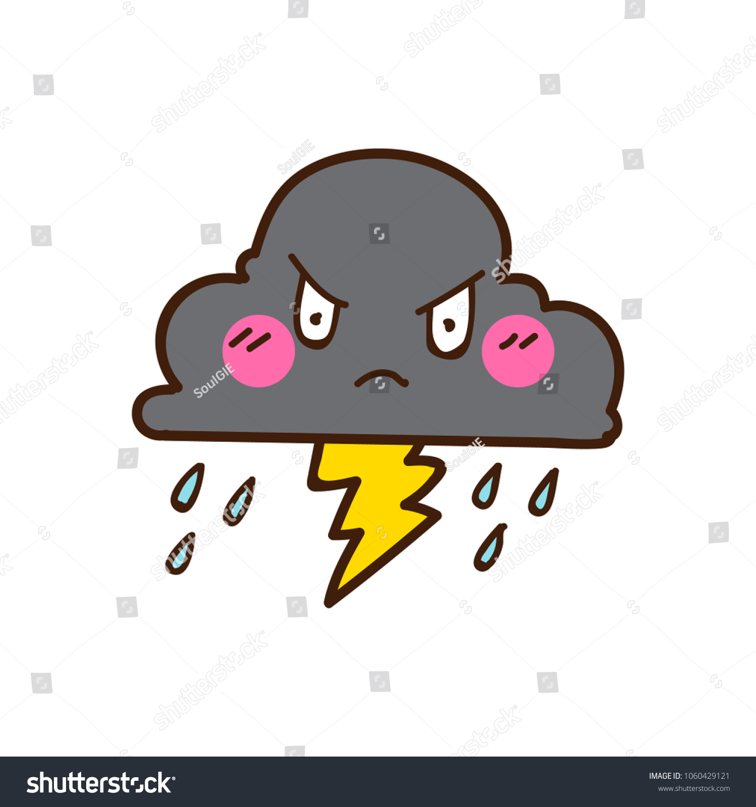 Cute Angry Cloud Vector Cartoon Angry: vector de stock (libre de ...