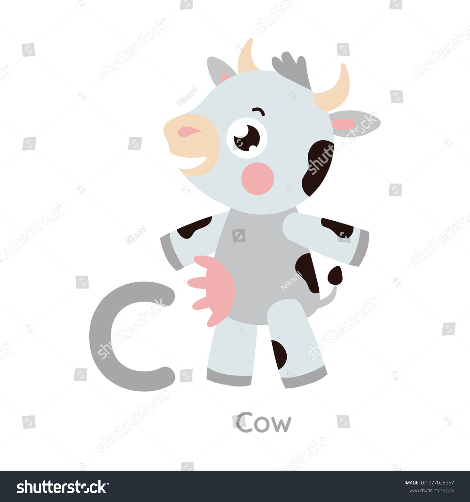 Cute Animal Alphabet Letter C Cow Stock Vector (Royalty Free ...