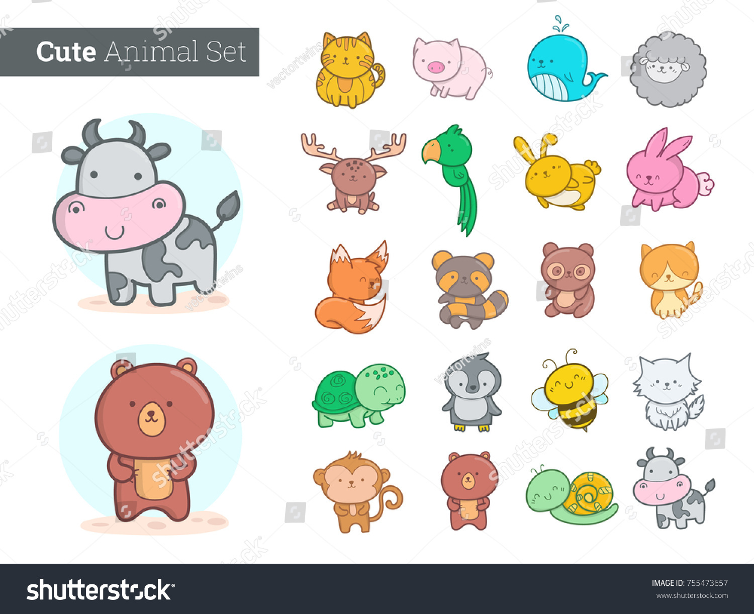 Cute Animal Characters Vector Set Stock Vector (Royalty Free) 755473657