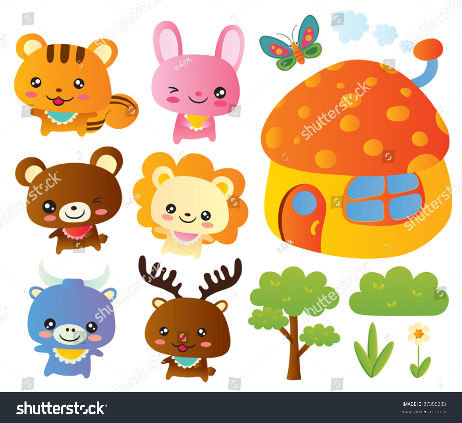 Cute Animal Collection Set Stock Vector (Royalty Free) 87355283