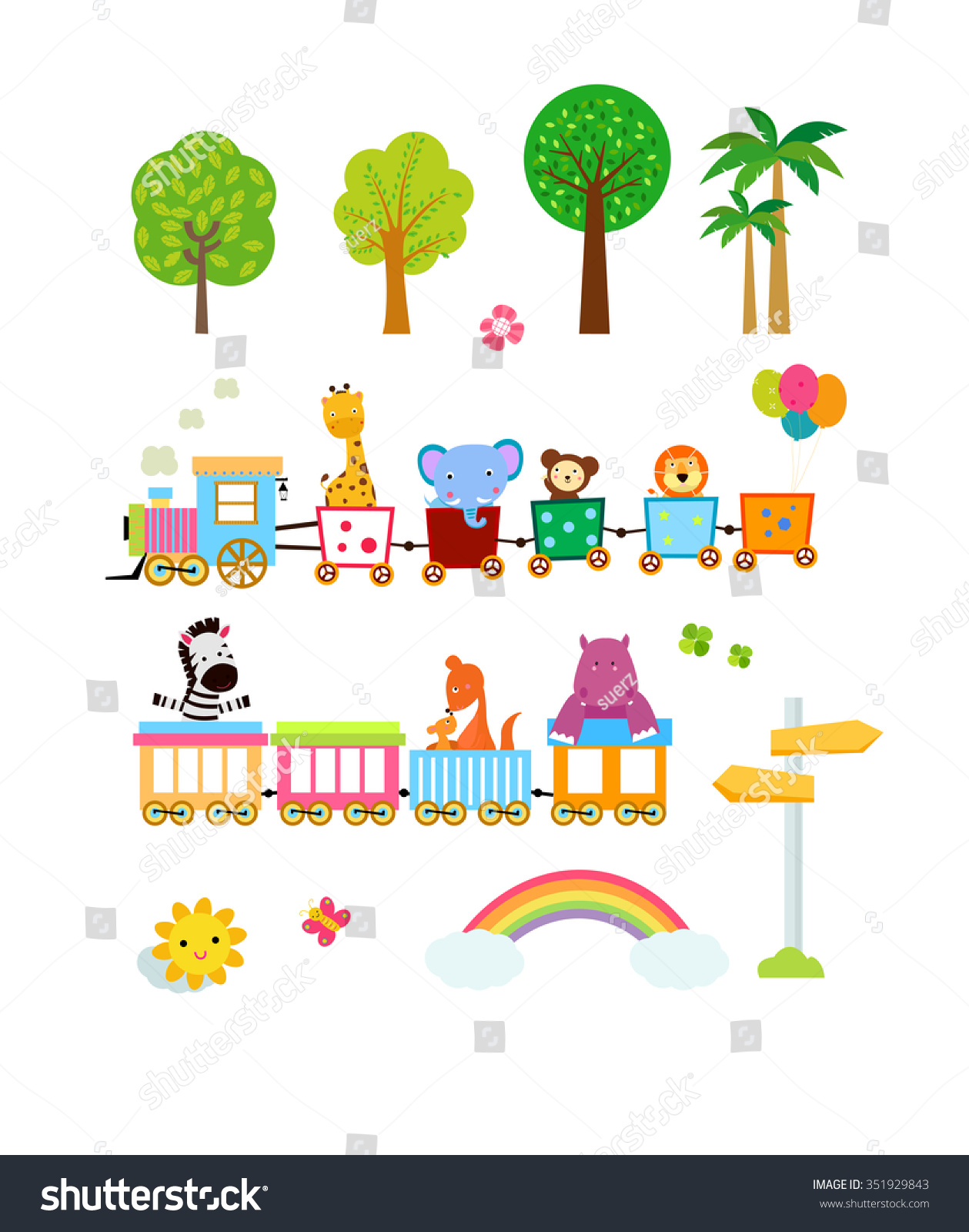 Cute Animal On Train Stock Vector (Royalty Free) 351929843 | Shutterstock