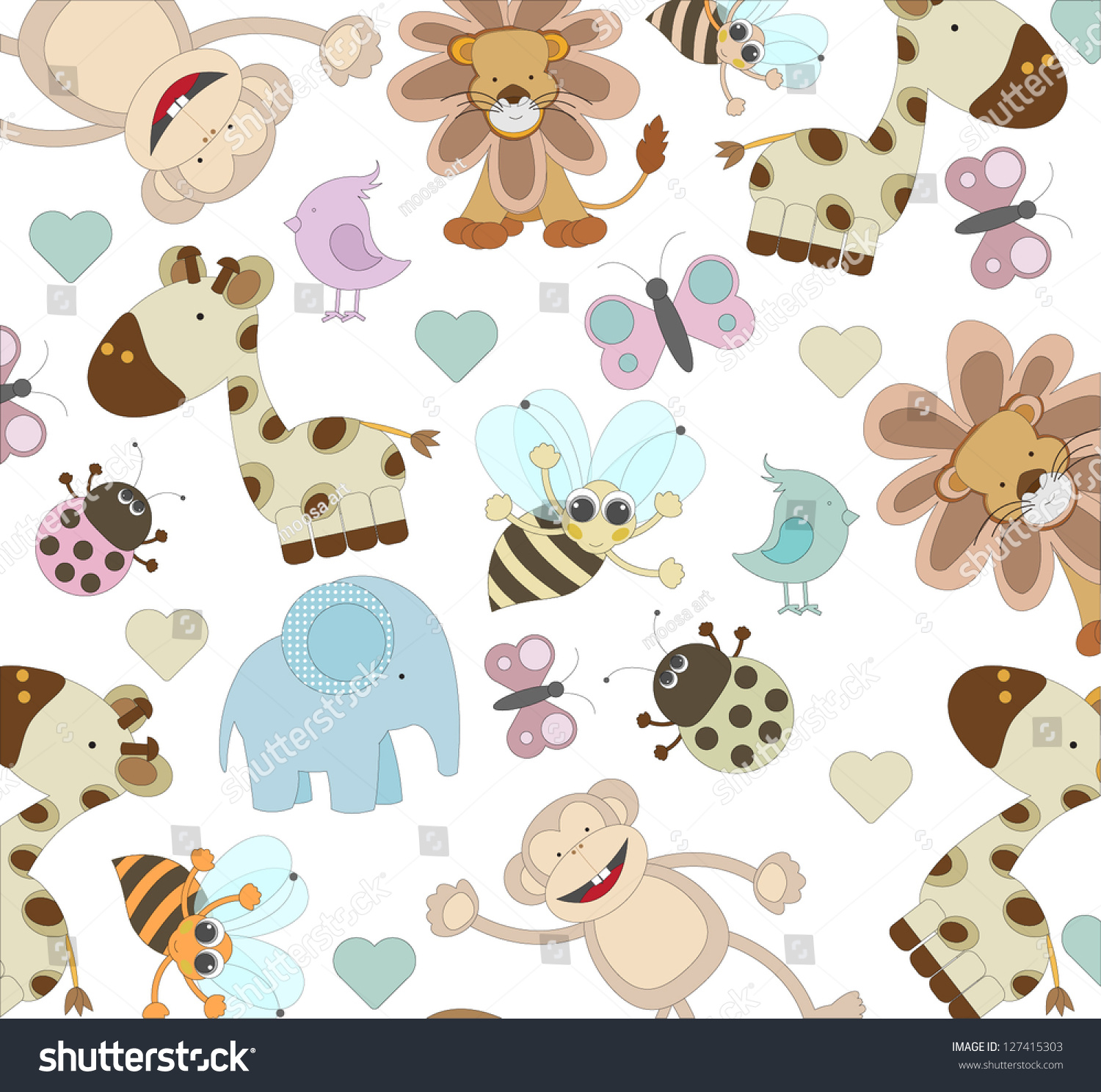 Cute Animal Seamless Pattern Stock Vector Illustration 127415303 ...