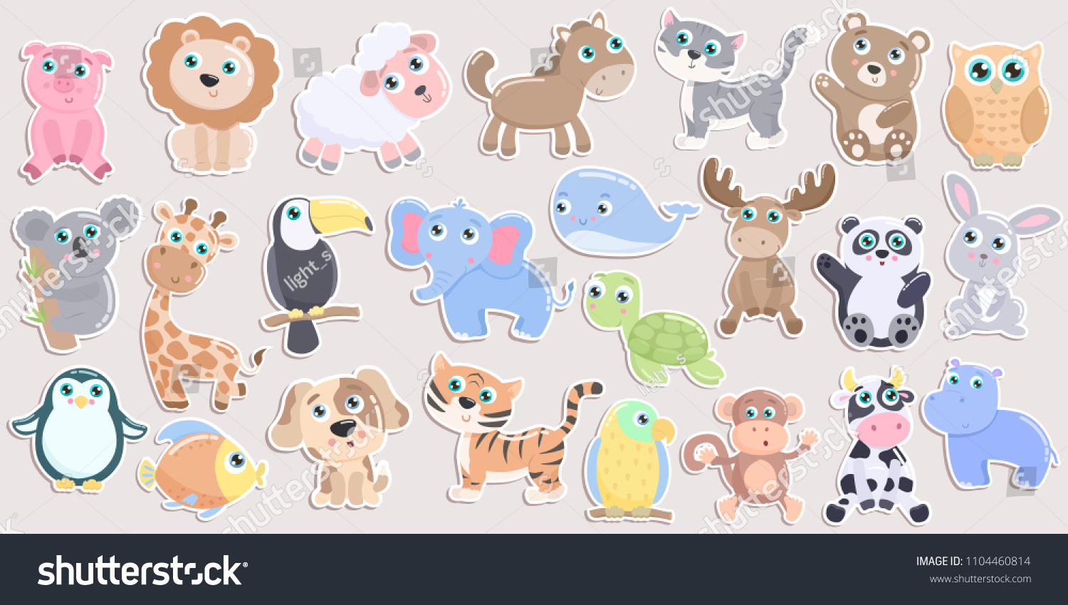Cute Animal Sticker Set Flat Design Stock Vector (Royalty Free ...