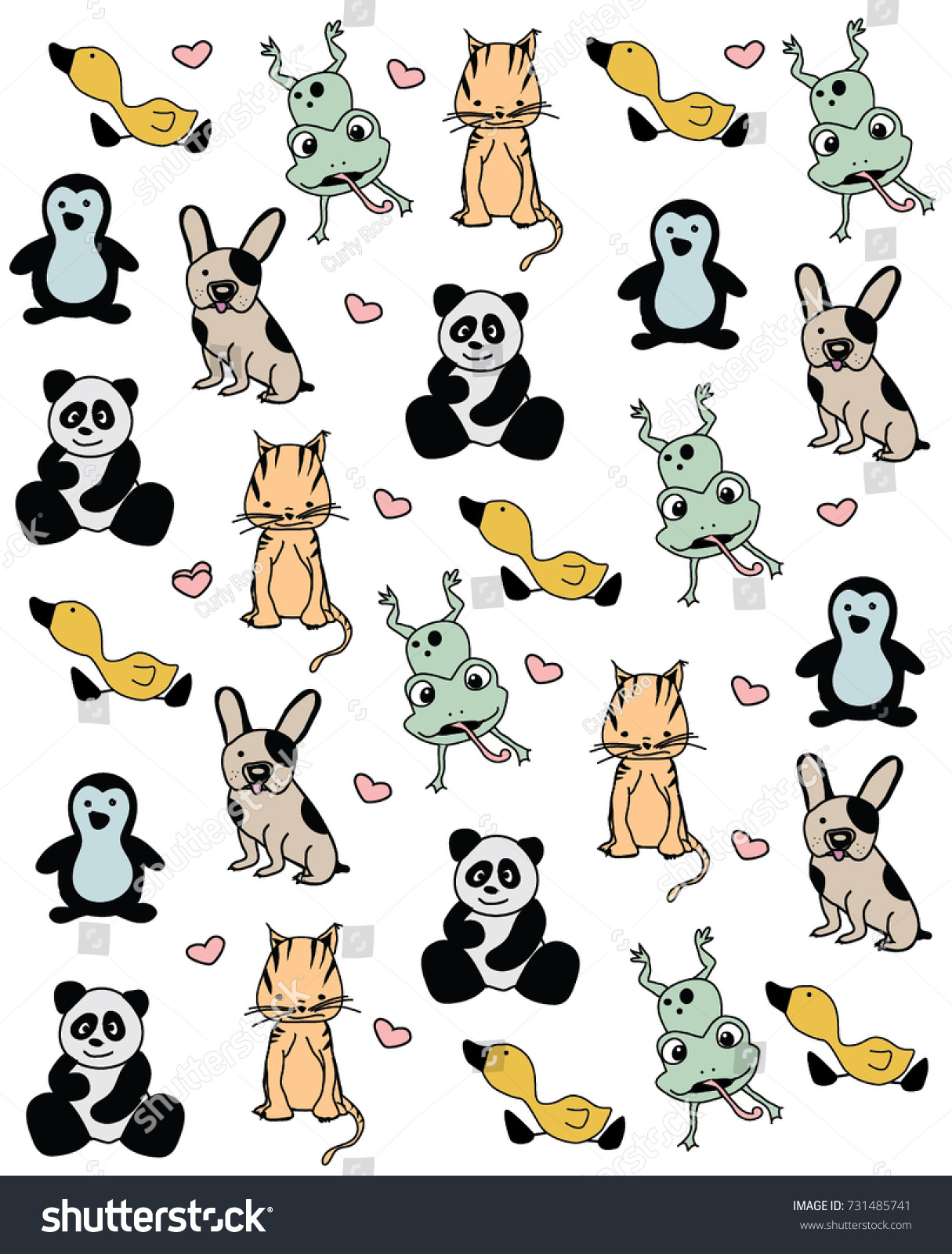 Cute Animals Doodles Pattern Repeated Editable Stock Vector (Royalty ...