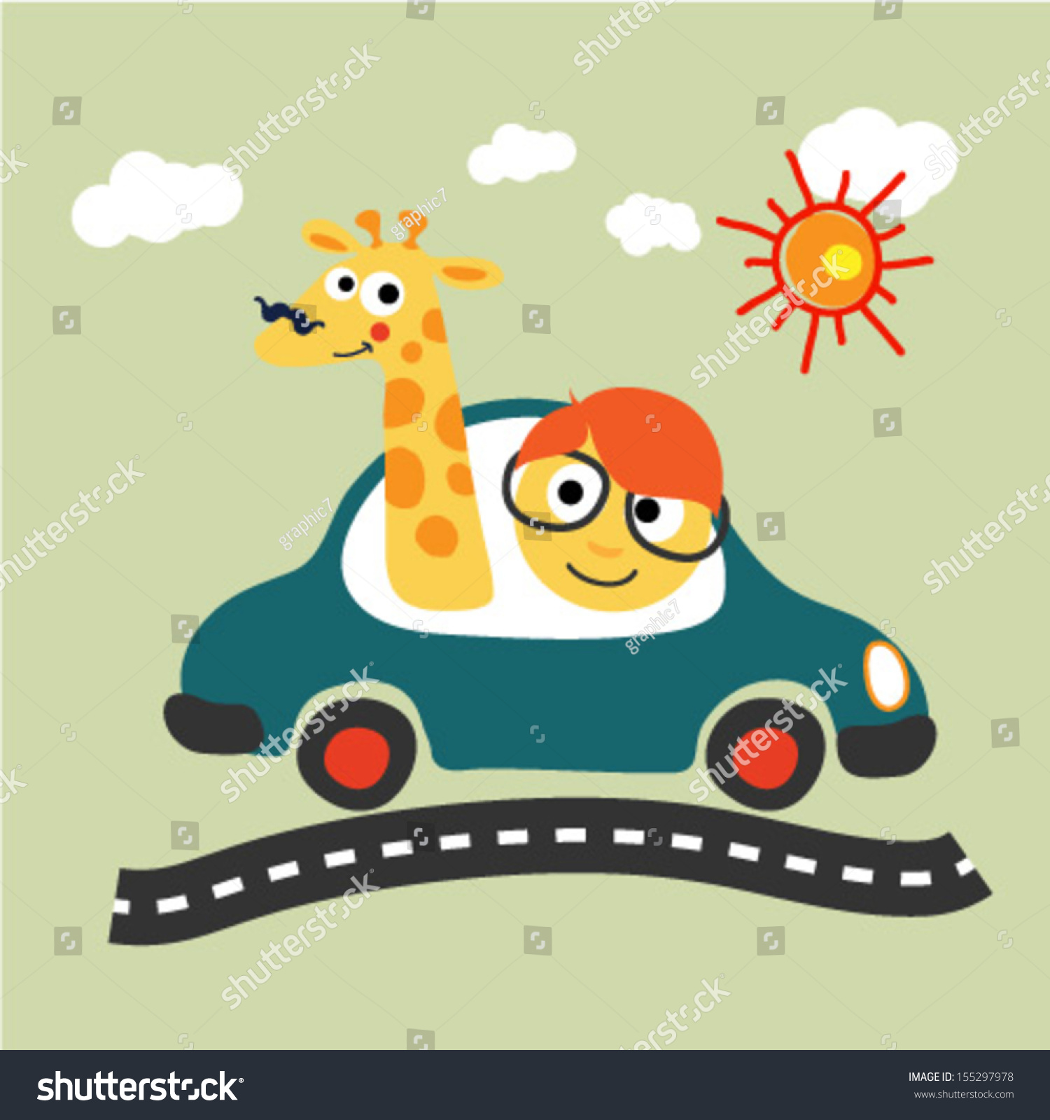 Cute Animals Driving Stock Vector (Royalty Free) 155297978