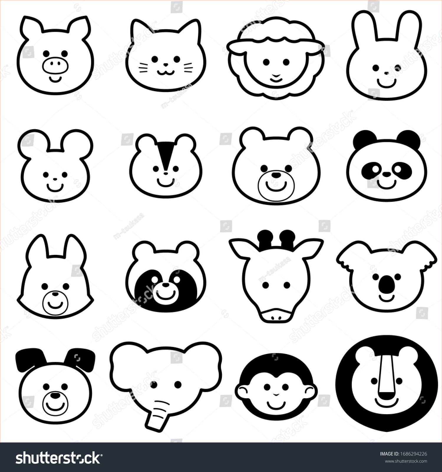 Cute Animals Face Icon Illust Set: เวกเตอร์สต็อก (ปลอดค่าลิขสิทธิ์ ...
