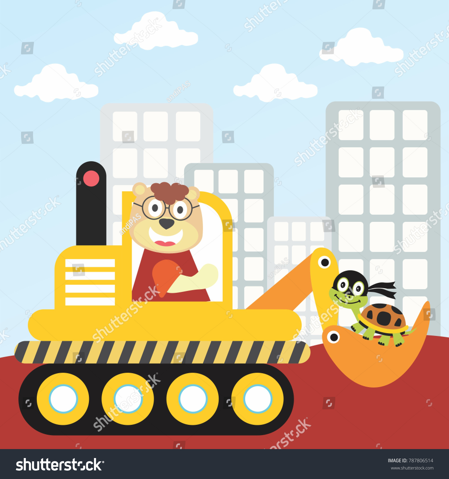Cute Animals Playing Digger Vector Cartoon Stock Vector (Royalty Free ...
