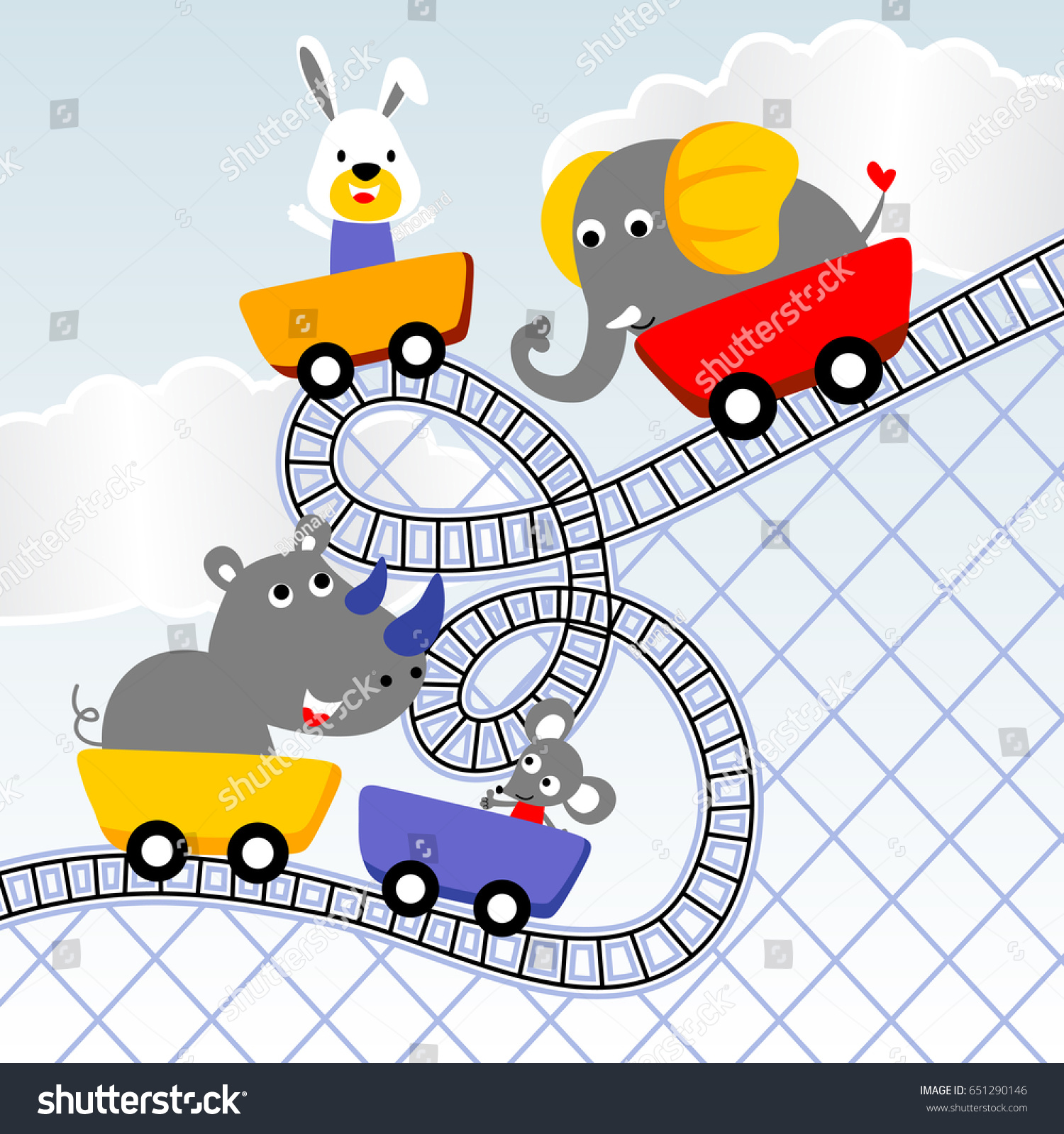 Cute Animals Playing Roller Coaster Vector: เวกเตอร์สต็อก (ปลอดค่า ...
