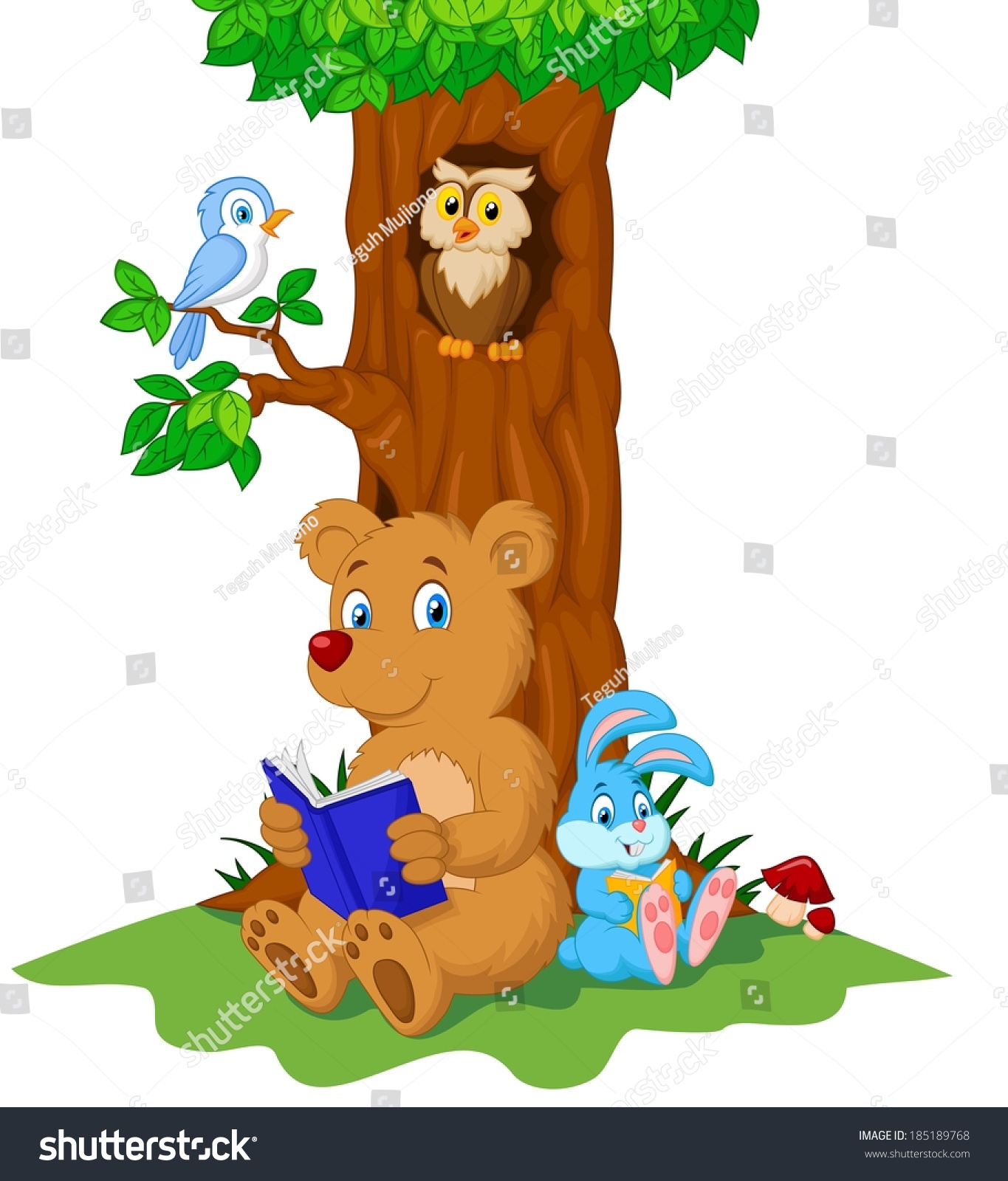 Cute Animals Reading Book Stock Vector (Royalty Free) 185189768