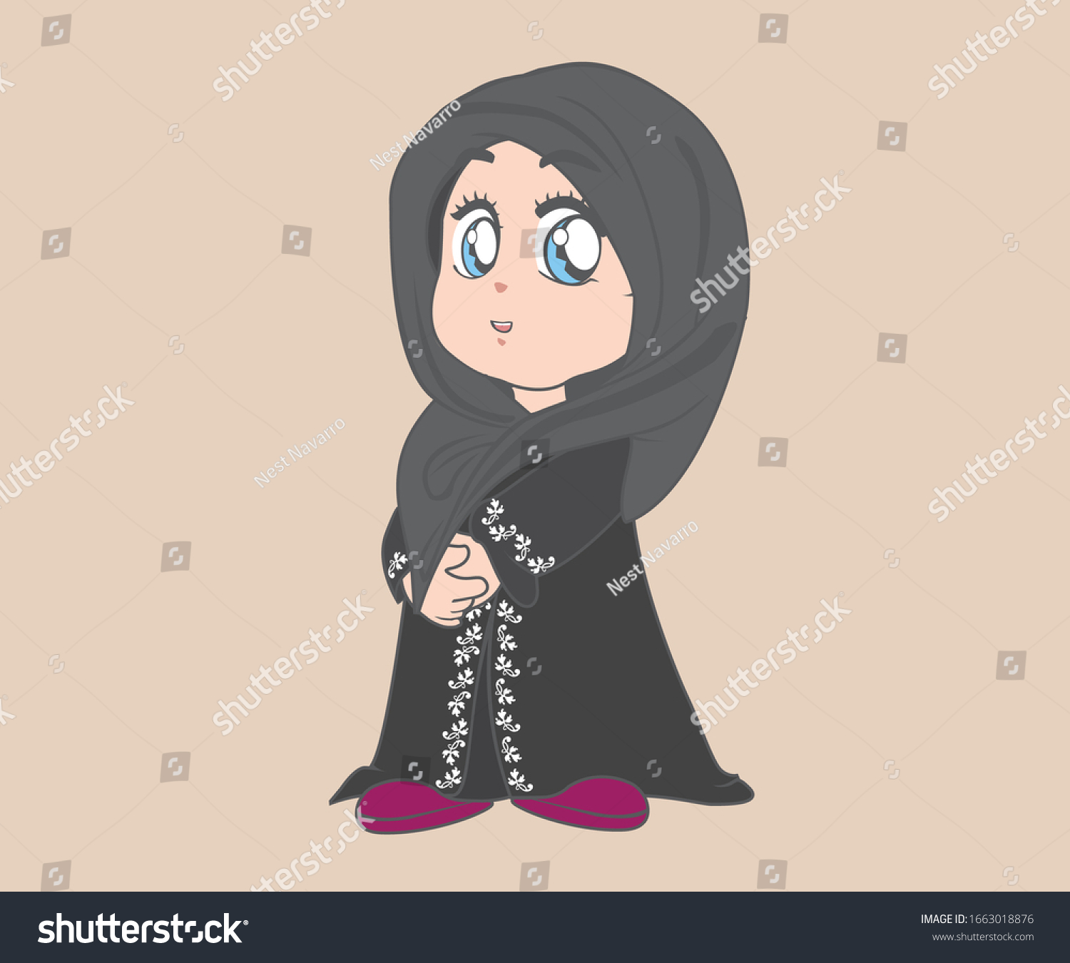 Cute Arab Girl Cartoon Smiling Stock Vector (Royalty Free) 1663018876