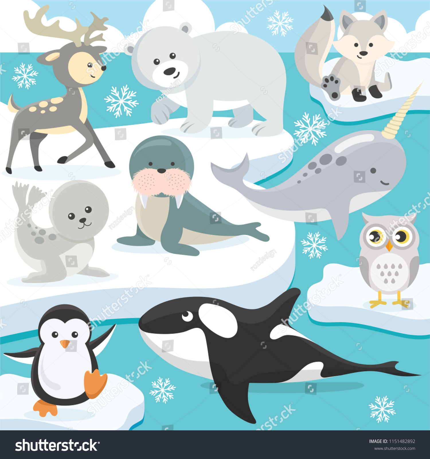 Cute Arctic Animals Stock Vector (Royalty Free) 1151482892