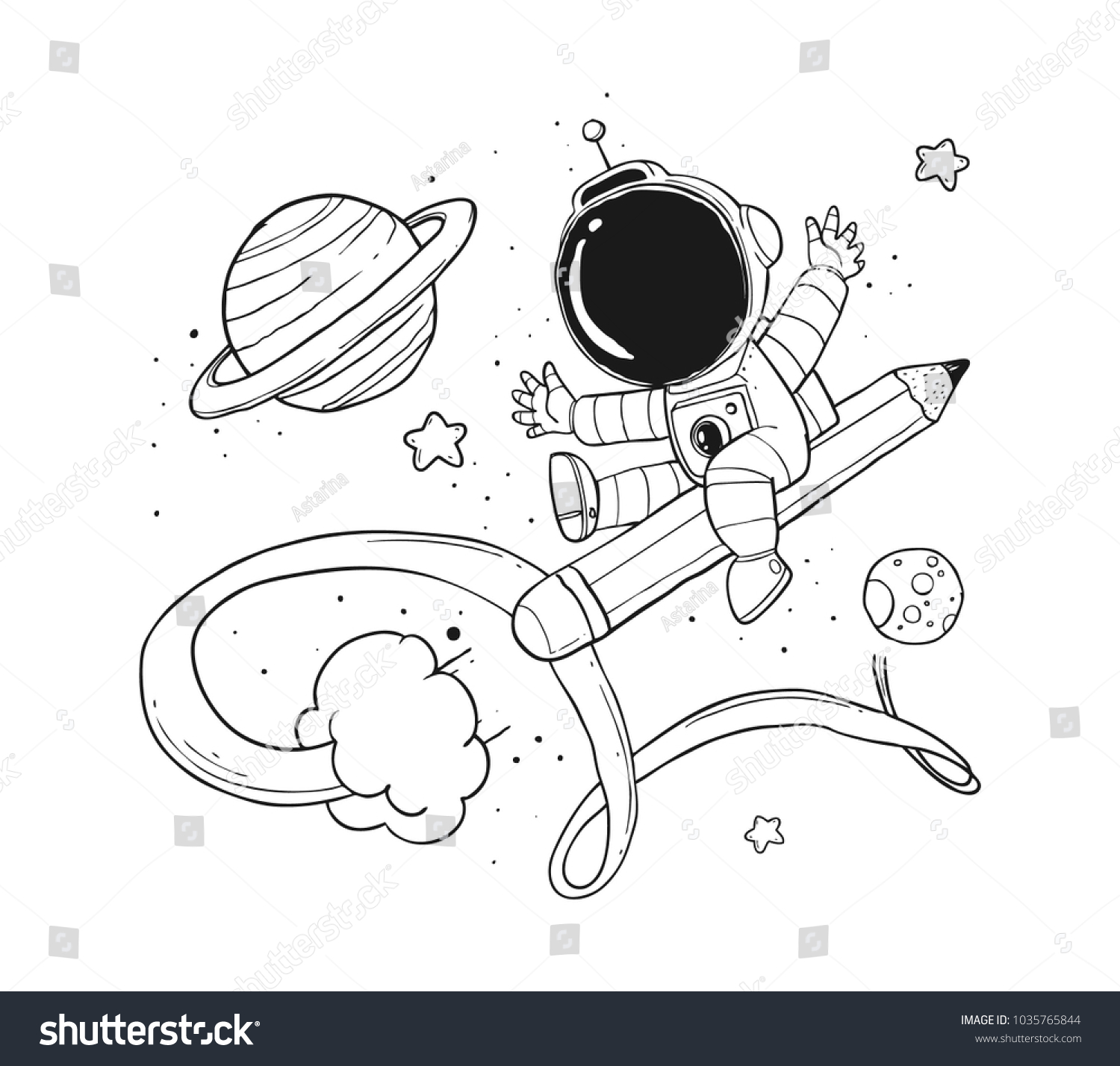 Cute Astronaut Doodle Stock Vector (Royalty Free) 1035765844