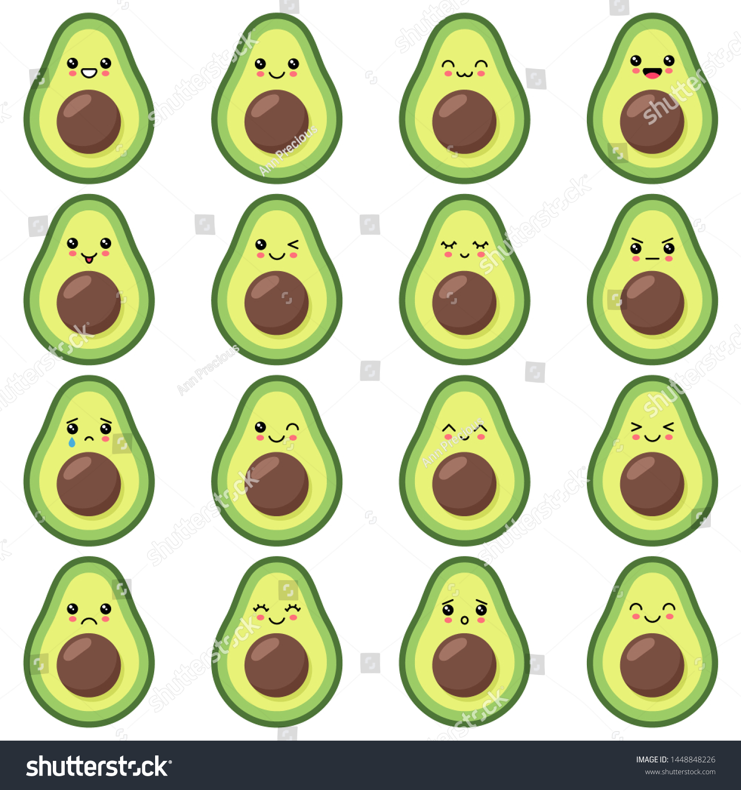 Cute Avocado Set Different Emotions Stock Vector (Royalty Free) 1448848226