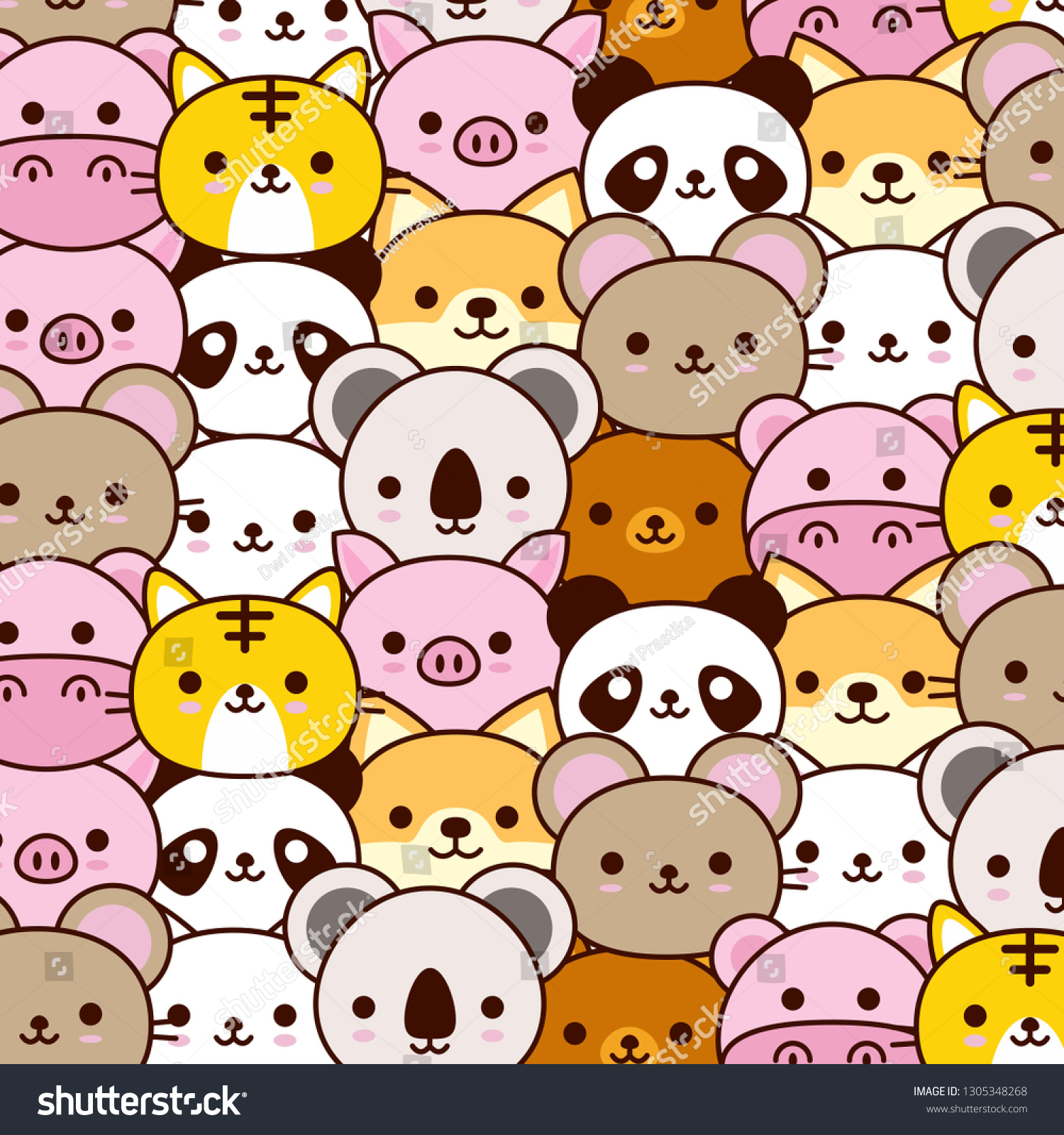 Cute Baby Animals Pattern Stock Vector (Royalty Free) 1305348268