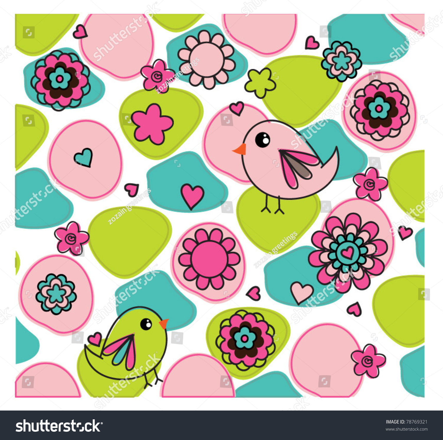 Cute Baby Birds Print Pattern Stock Vector (Royalty Free) 78769321