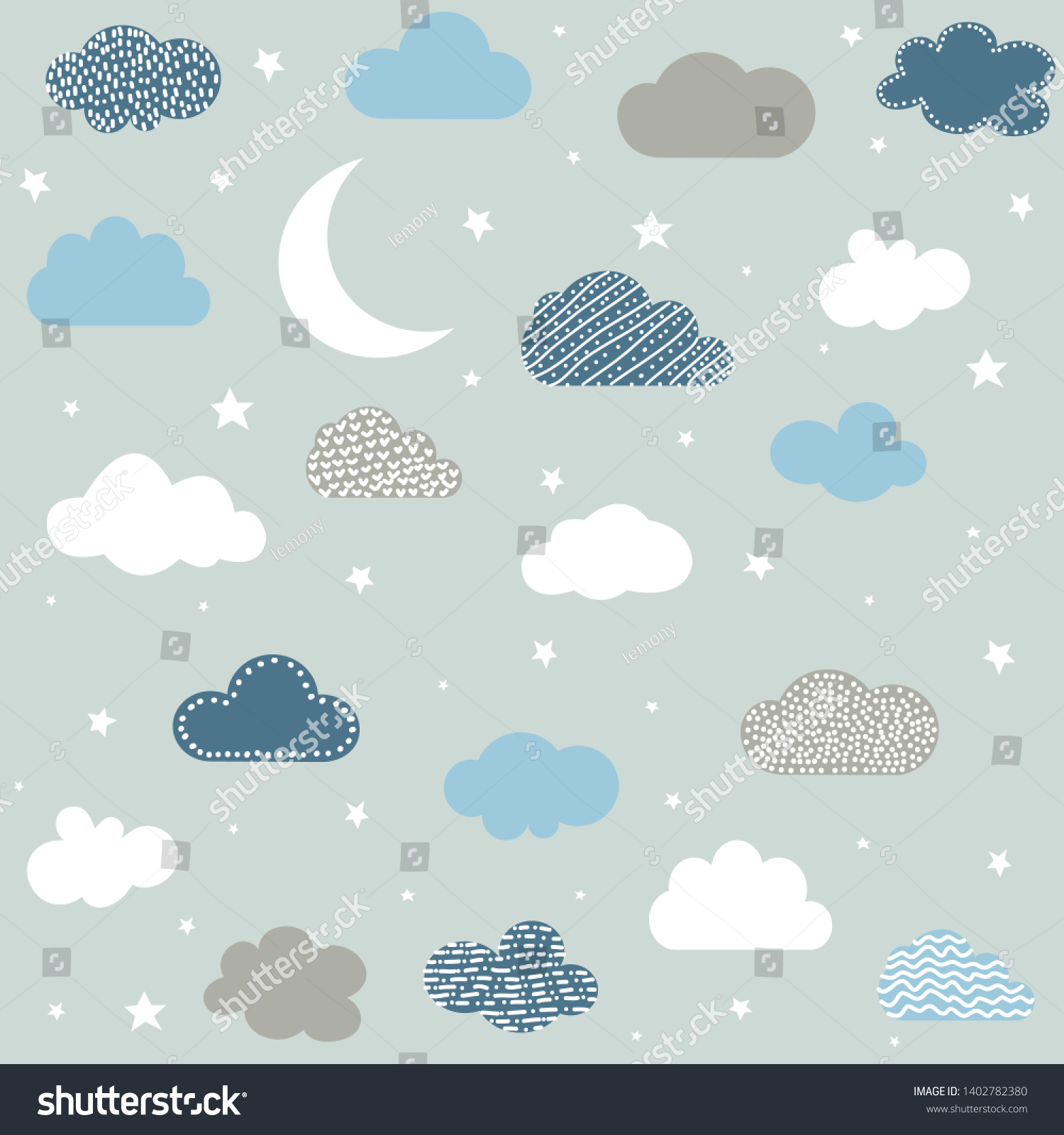 Cute Baby Clouds Stars Moon Pattern Stock Vector (Royalty Free ...