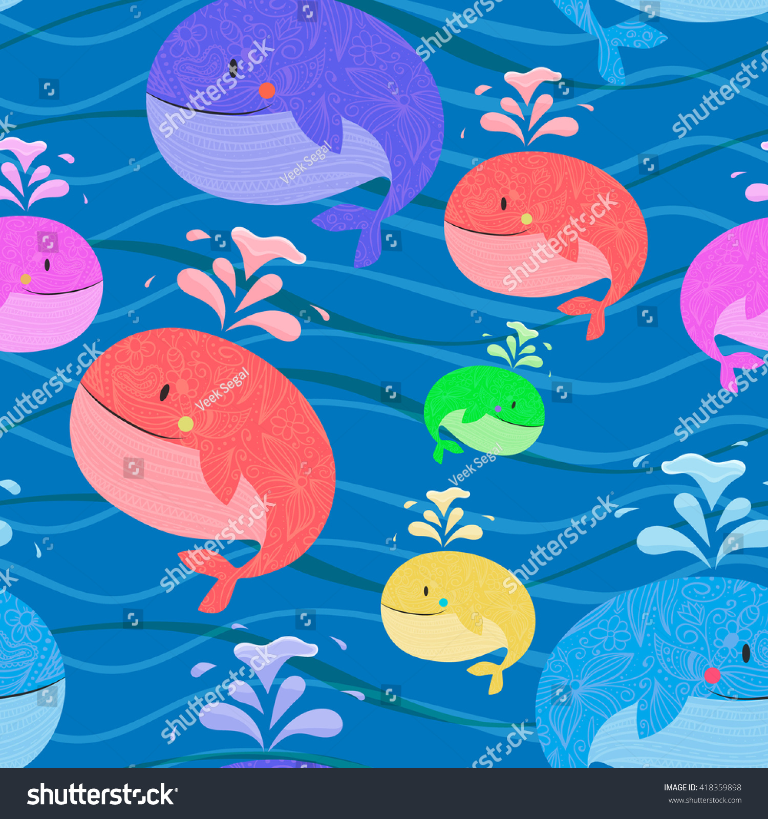 Cute Background Cartoon Colorized Whales: vector de stock (libre de ... Cute Background Cartoon Colorized Whales: vector de stock (libre de ...