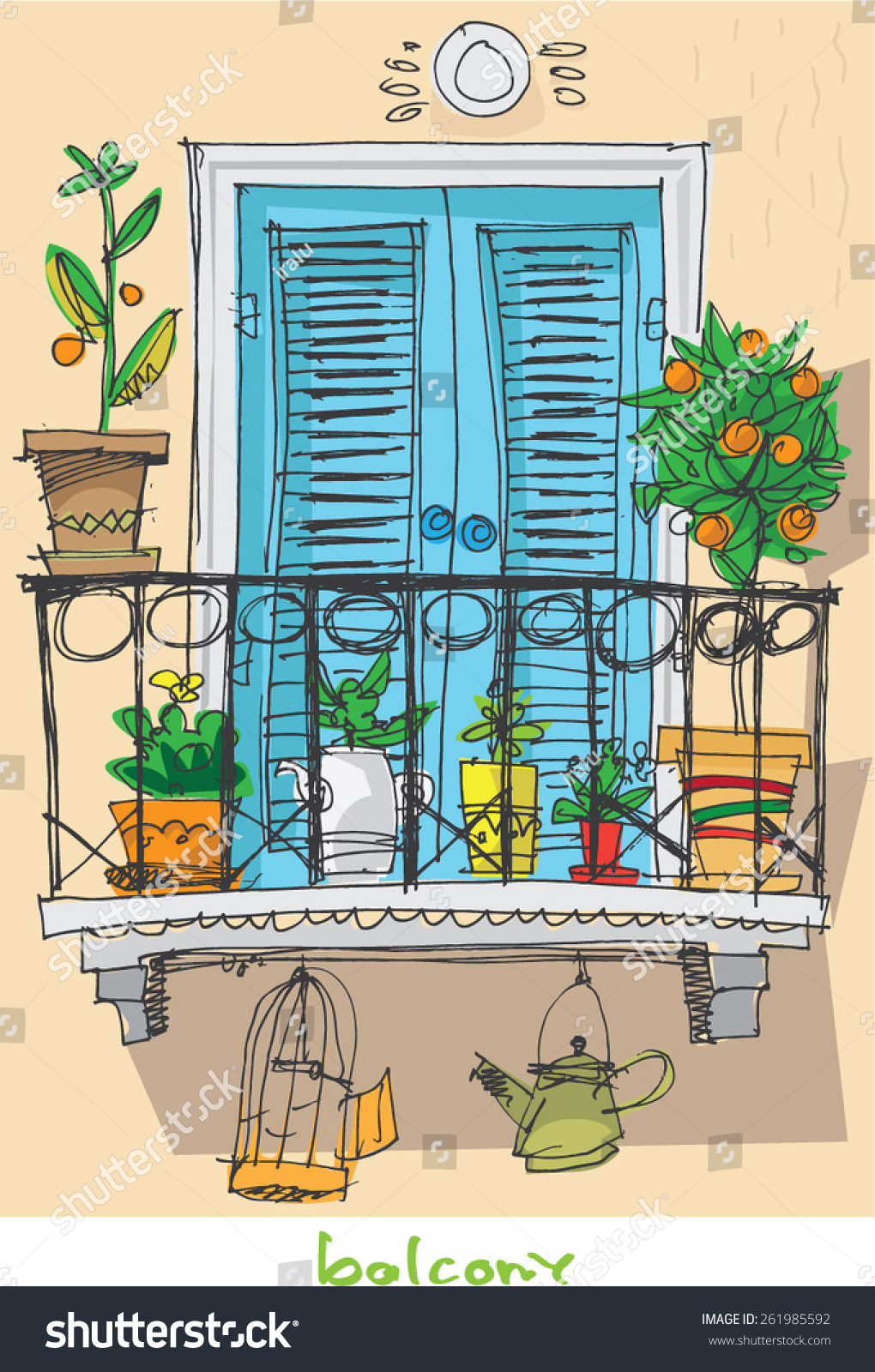 Cute Balcony Cartoon: เวกเตอร์สต็อก (ปลอดค่าลิขสิทธิ์) 261985592