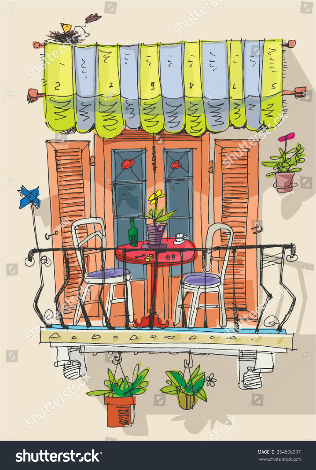 Cute Balcony Cartoon Stock Vector (Royalty Free) 264508397 | Shutterstock