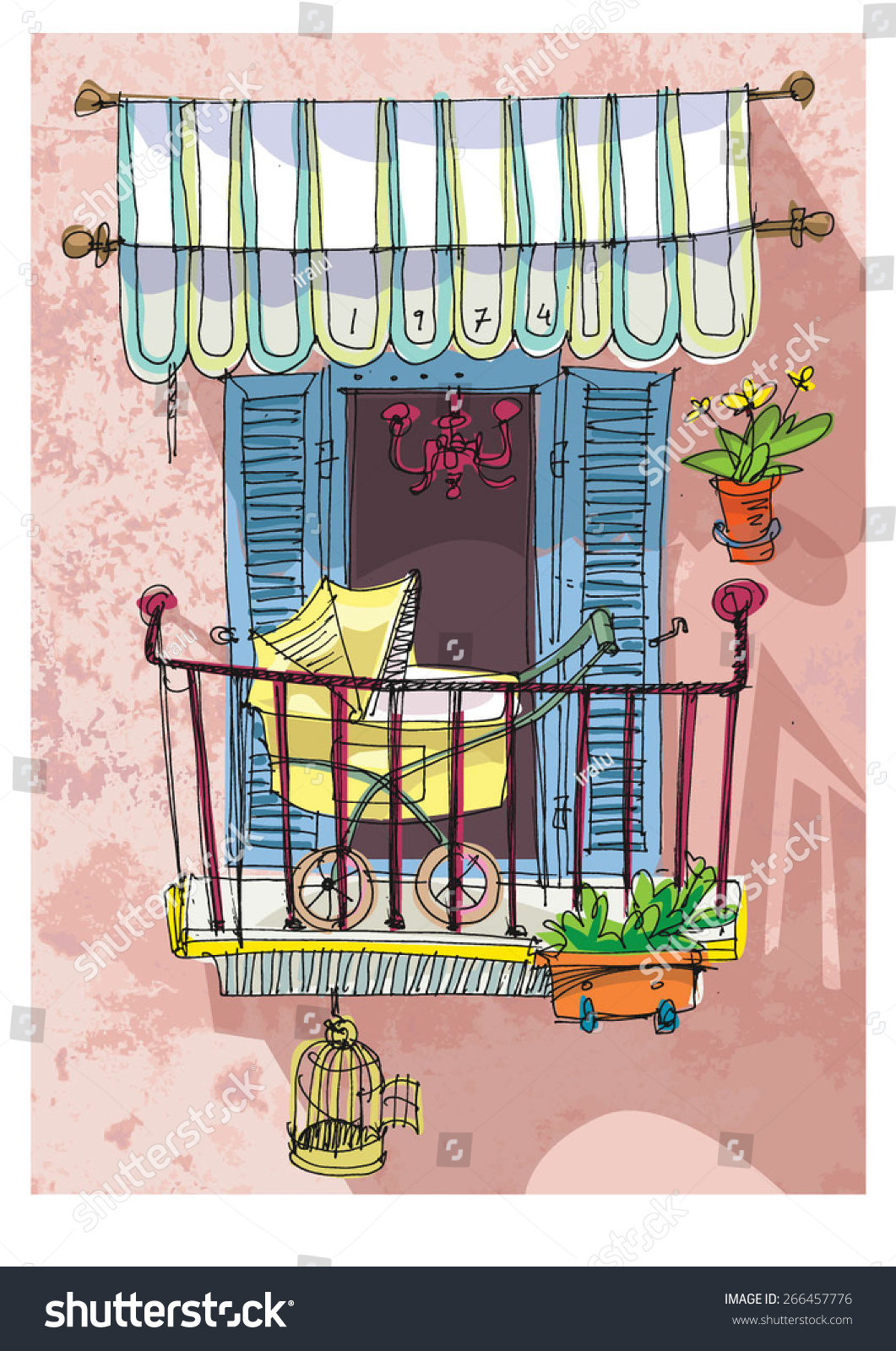 Cute Balcony Cartoon Stock Vector 266457776 - Shutterstock