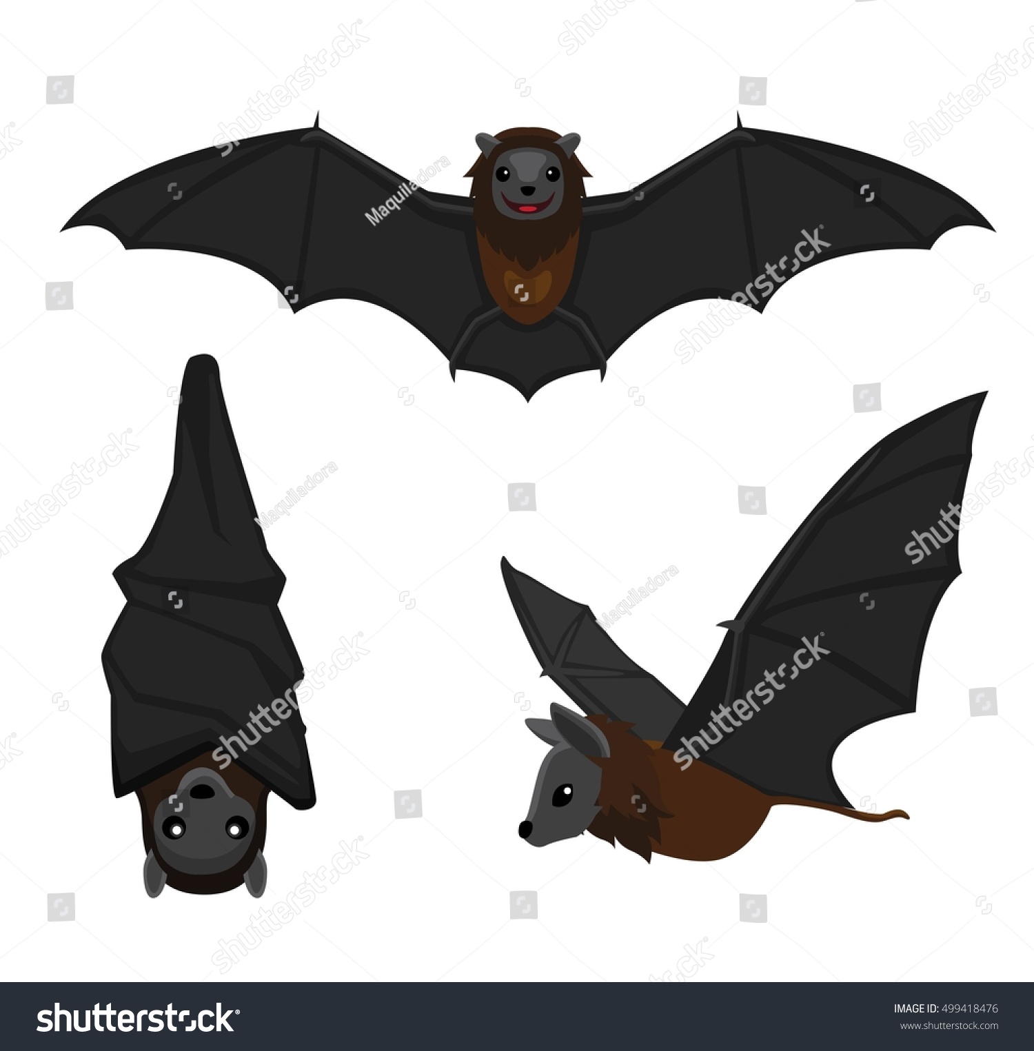 Cute Bat Poses Cartoon Vector Illustration Stock Vector (Royalty Free ...