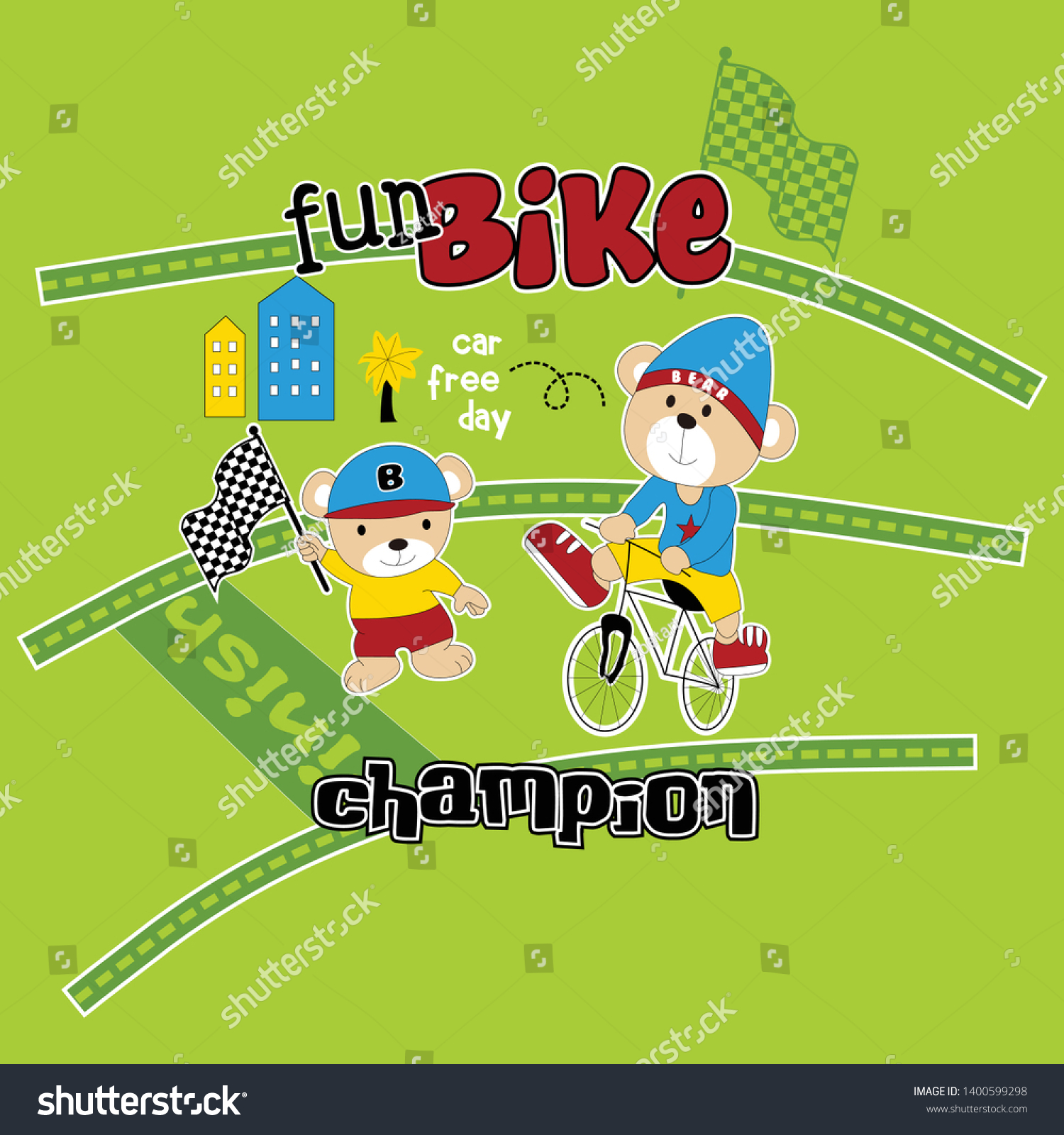 Cute Bear Fun Bike Racing Vector Stock Vector (Royalty Free) 1400599298 ...