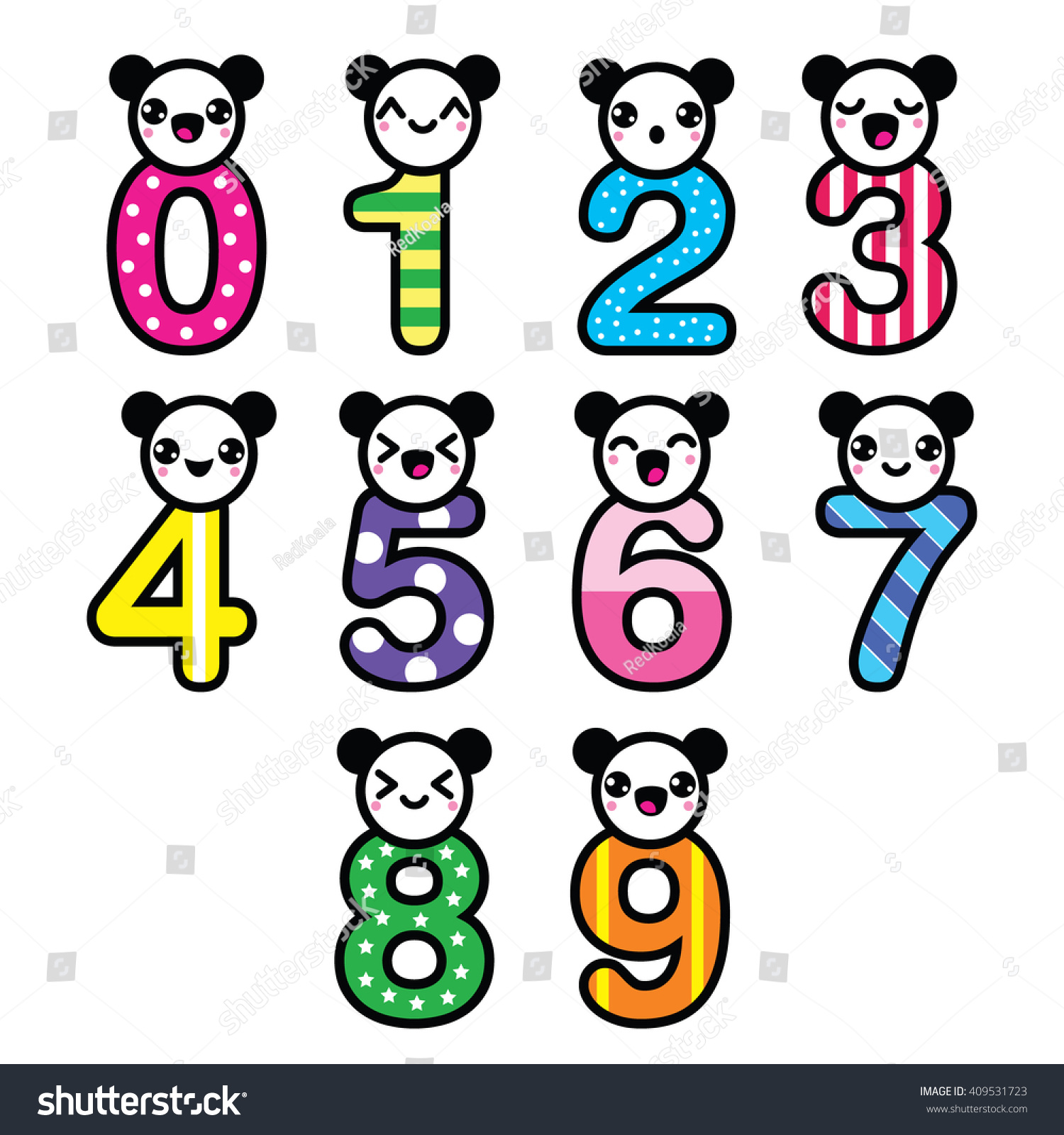 Cute Bear Kawaii Numbers Set Vector Stock Vector 409531723 - Shutterstock