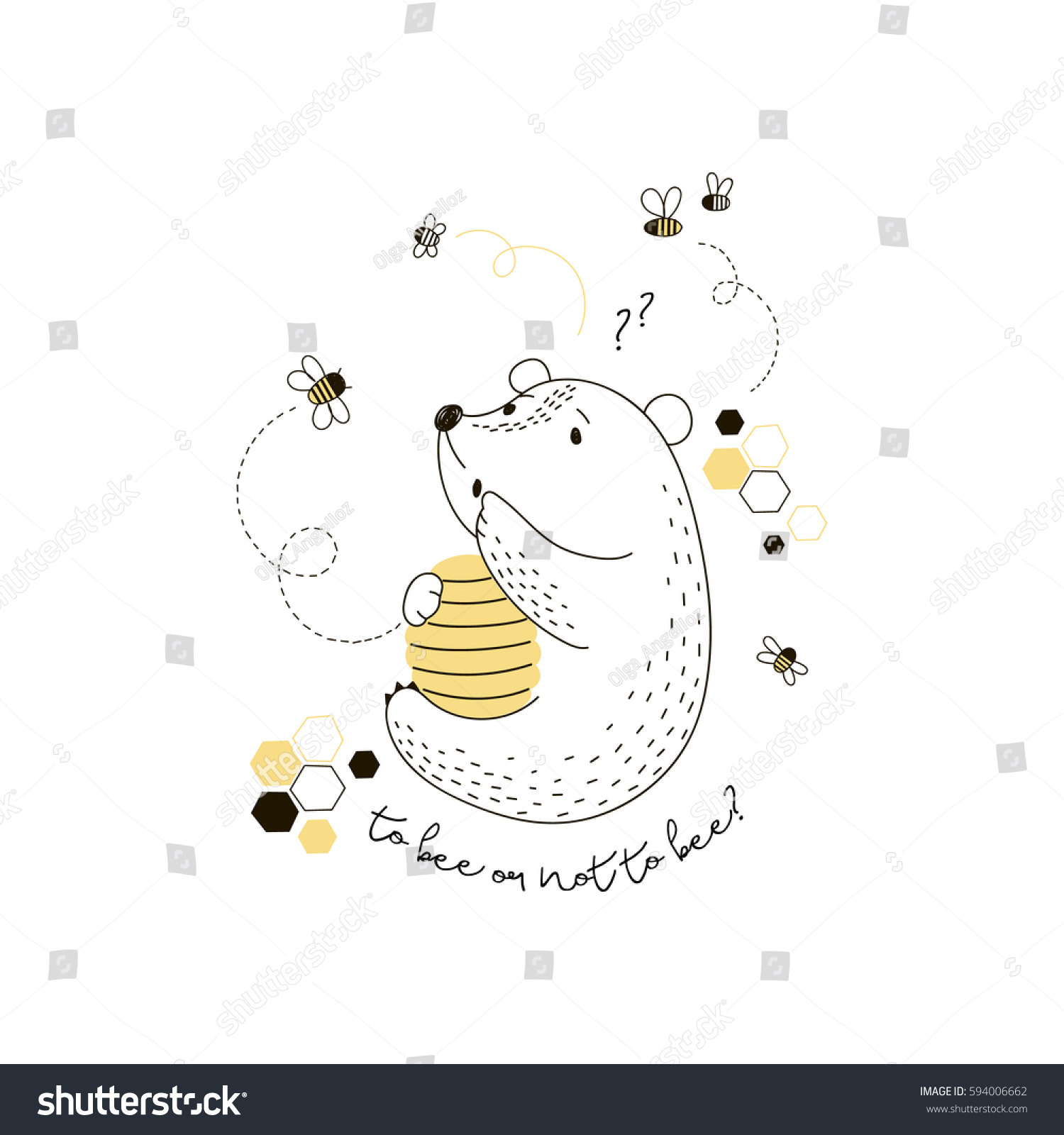 Cute Bear Beehive Kid Design Stock Vector (Royalty Free) 594006662