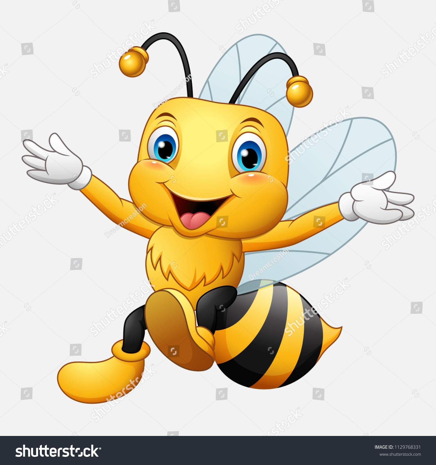 Cute Bee Cartoon Waving Hand Stock Vector (Royalty Free) 1129768331 ...