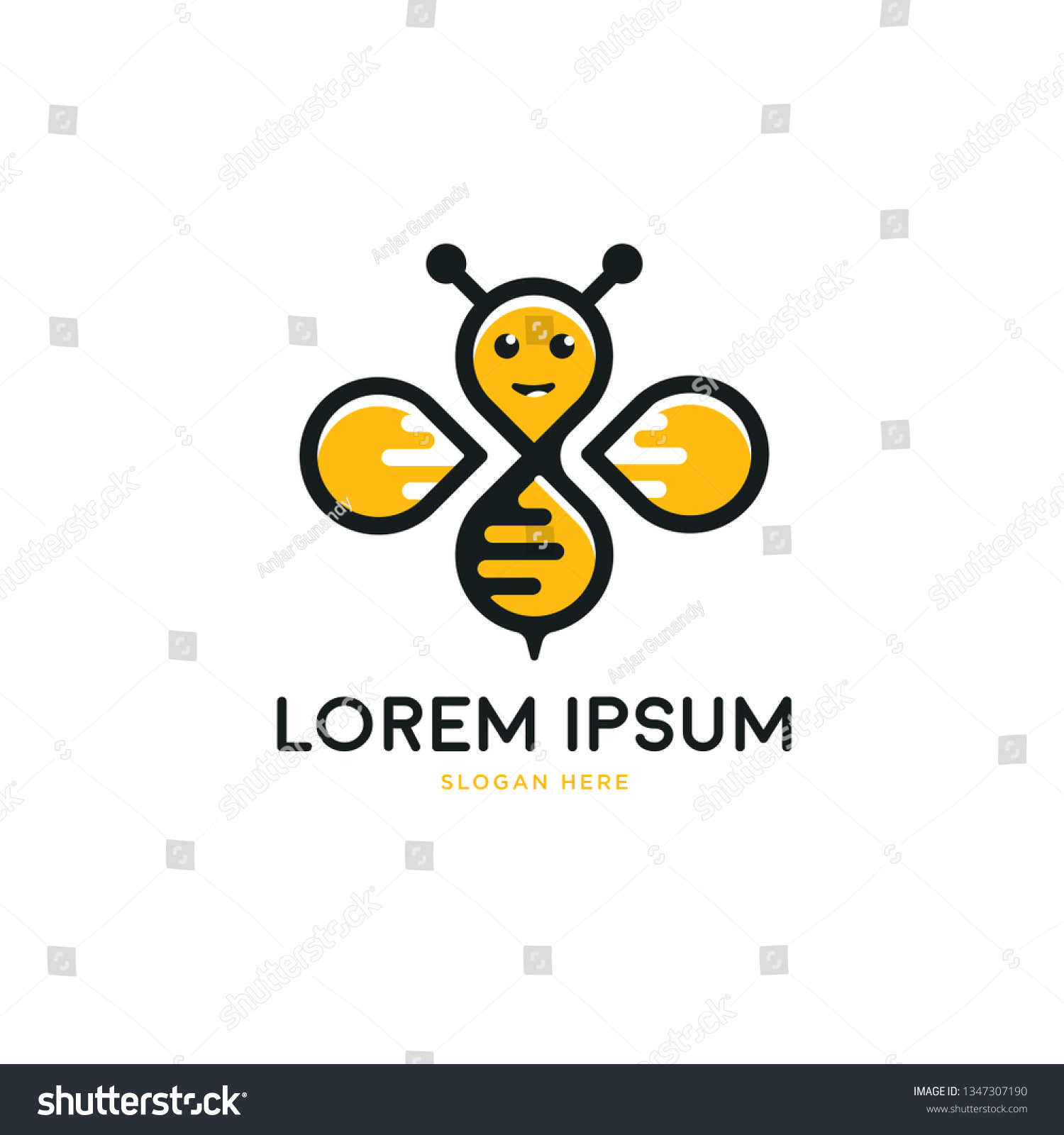 Cute Bee Face Logo Template: vector de stock (libre de regalías ...