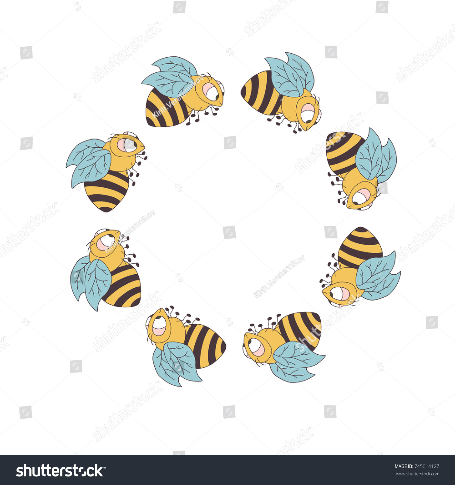 Cute Bee Round Frame Vector Isolated Stock Vector (Royalty Free ...
