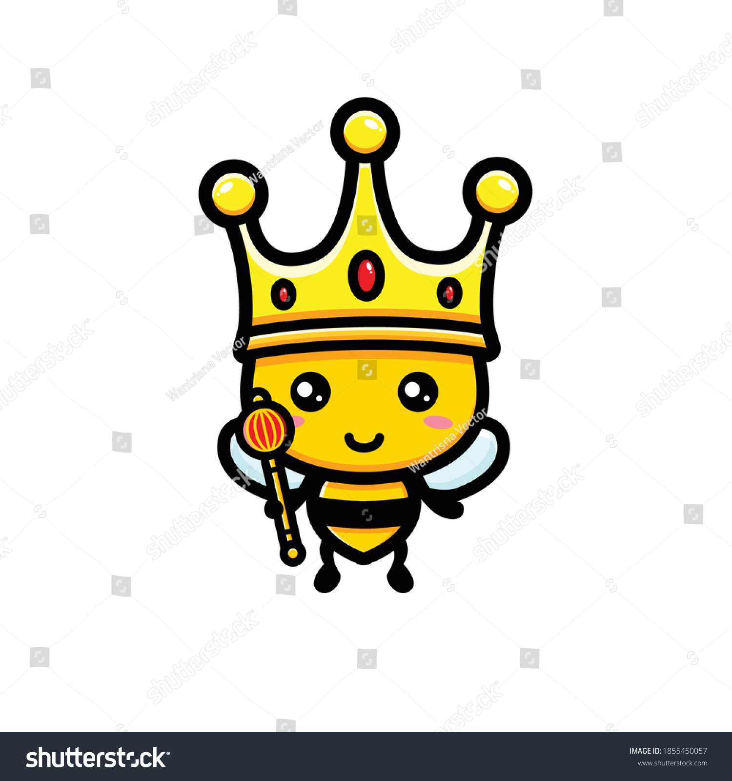 Cute Bee Wearing King Crown Stock Vector (Royalty Free) 1855450057