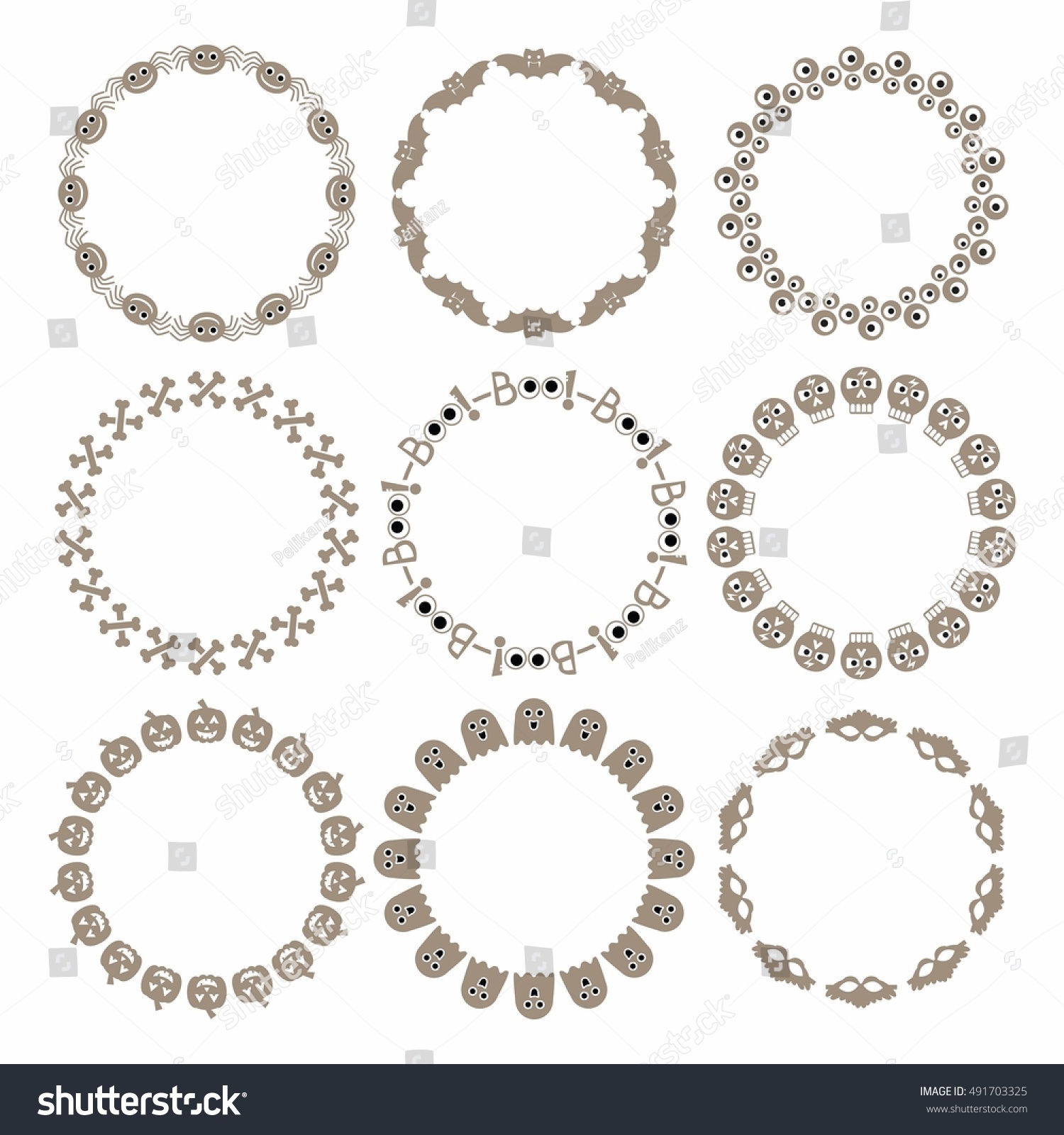 Cute Beige Halloween Circle Border Pattern Stock Vector (Royalty Free ...