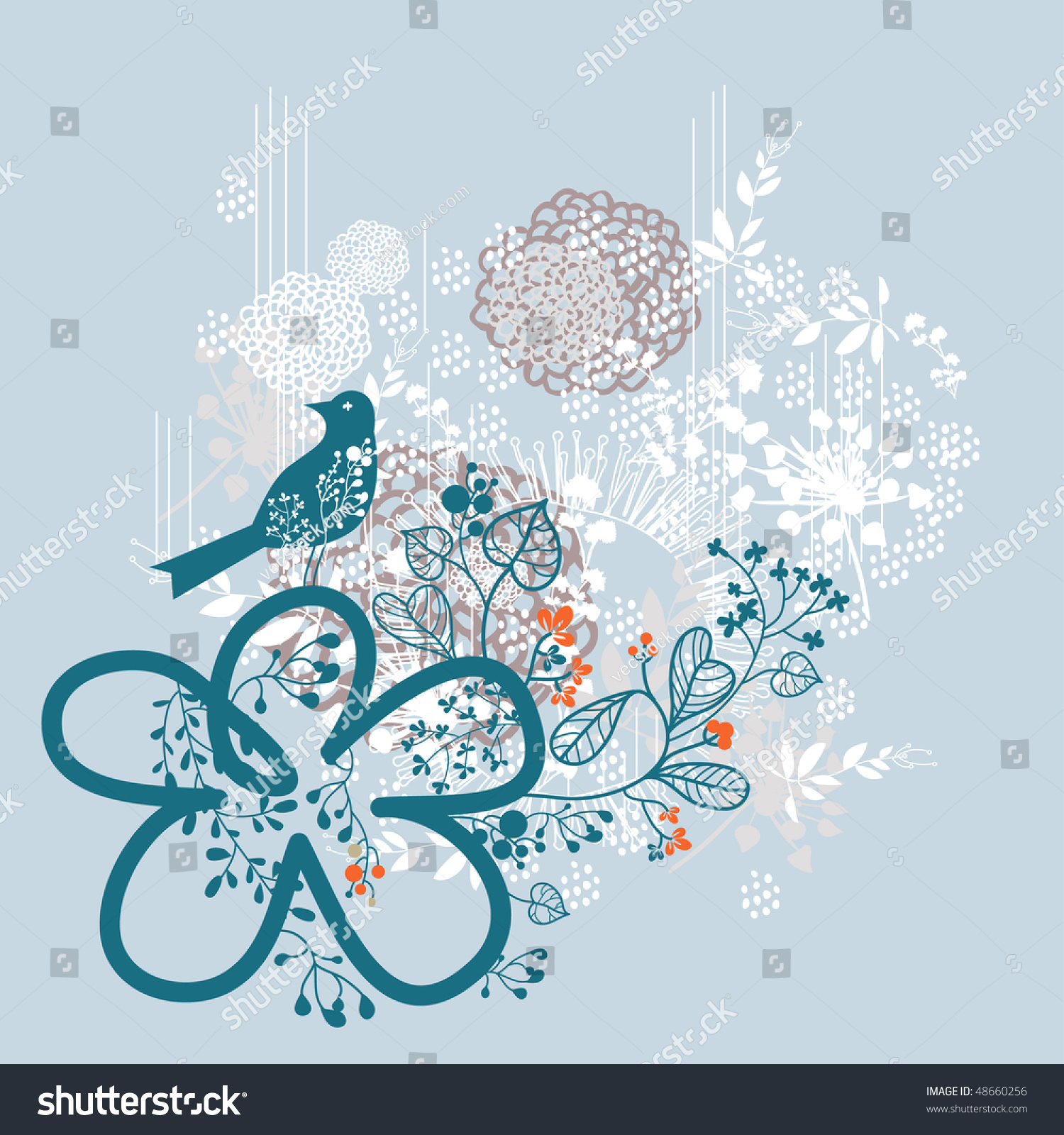 Cute Bird Flower Design Stock Vector (Royalty Free) 48660256 | Shutterstock