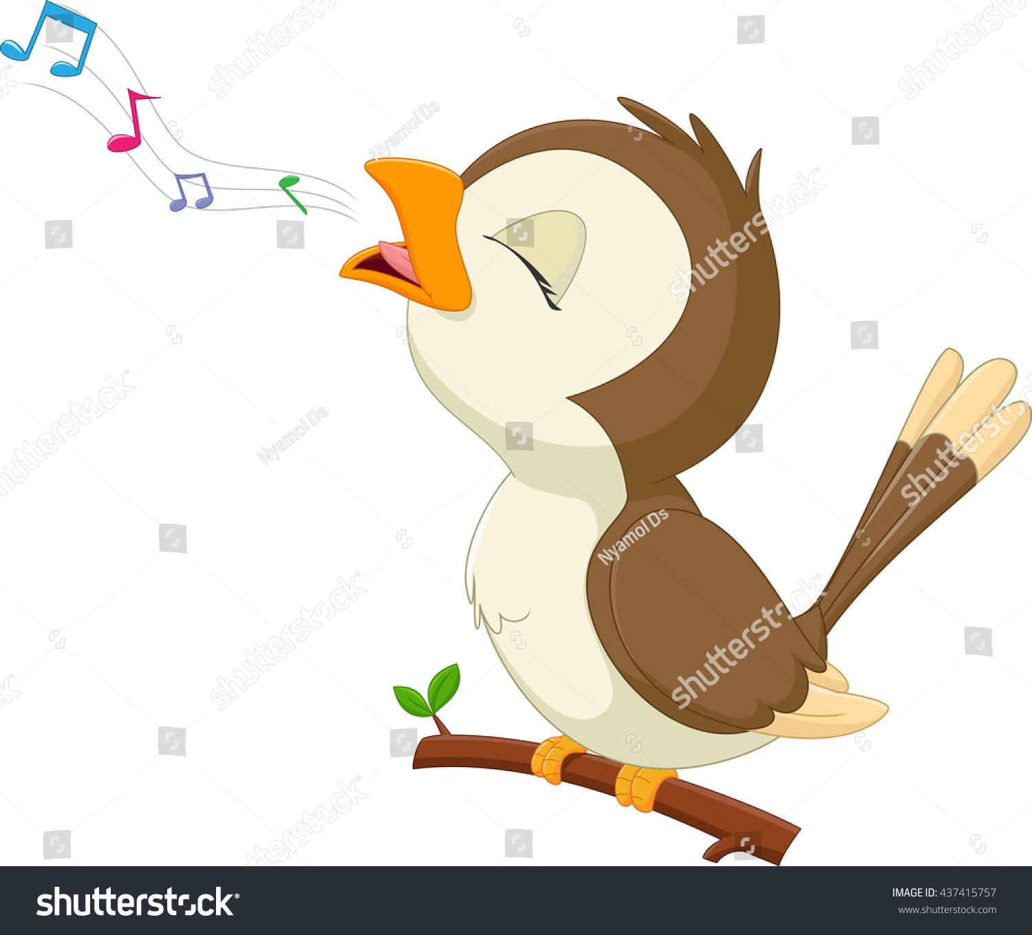 Cute Bird Cartoon Singing Stock Vector (Royalty Free) 437415757