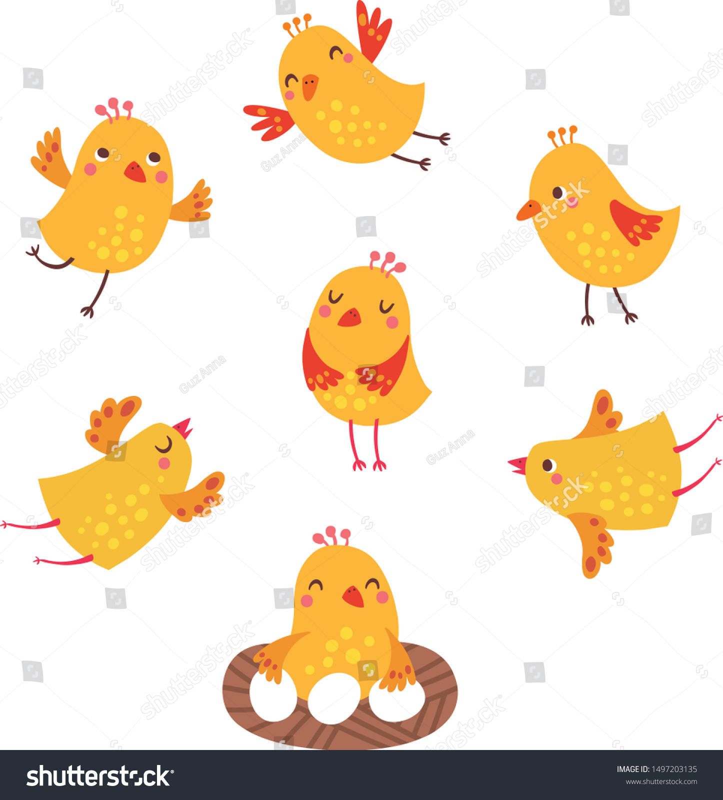 Cute Birds Vector Characters Set Stock Vector (Royalty Free) 1497203135
