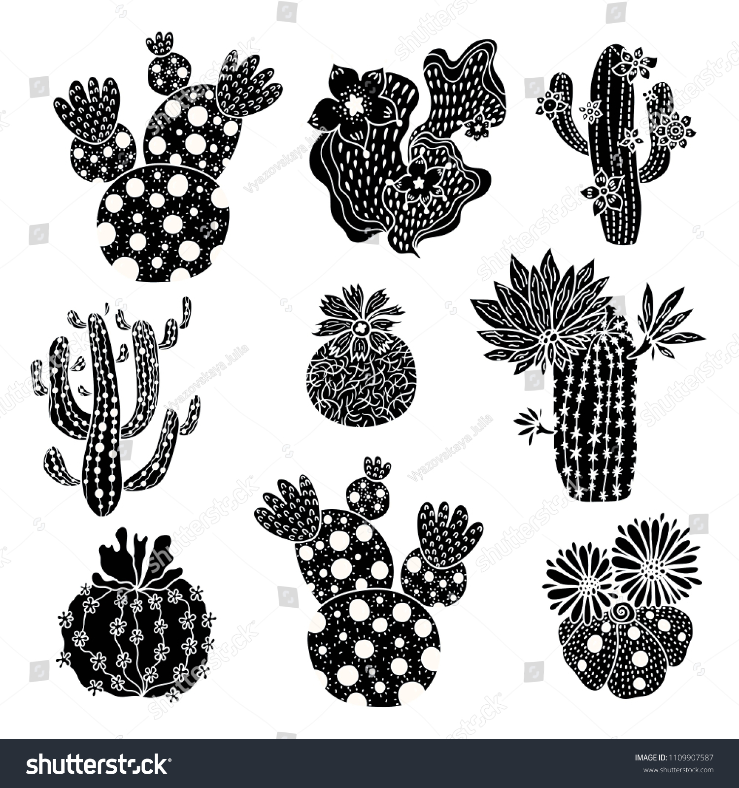 Cute Black Cactus Set Stock Vector (Royalty Free) 1109907587 | Shutterstock