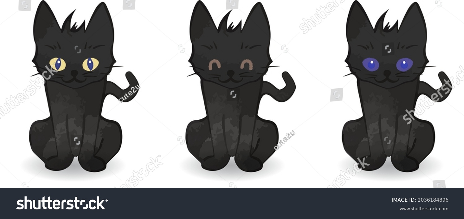 Cute Black Cat Illustration Set Stock Vector (Royalty Free) 2036184896